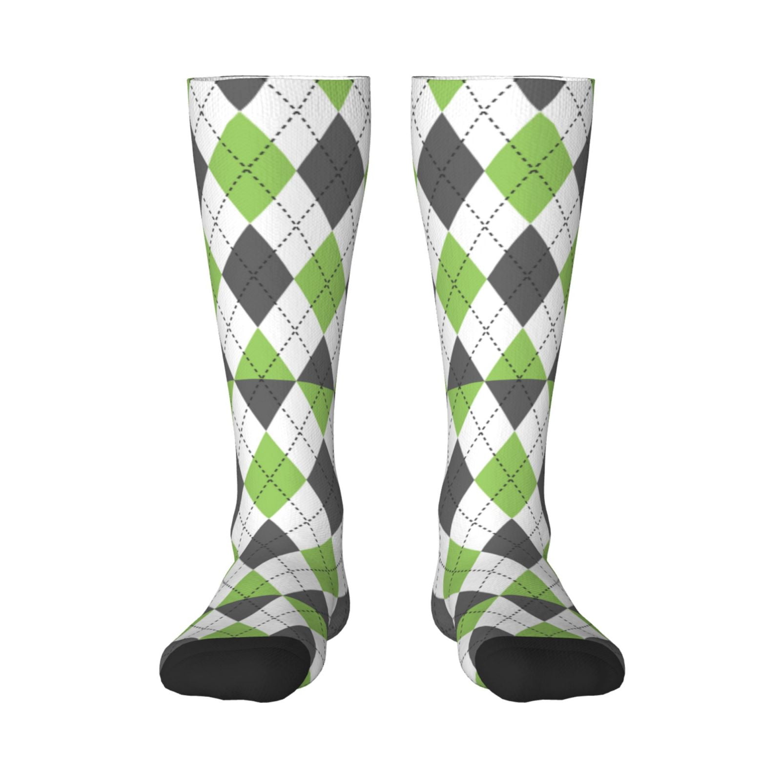 Vsdgher Light green and black argyle Knee Socks, High Socks Long Stretchy Sock Women Knee High ...