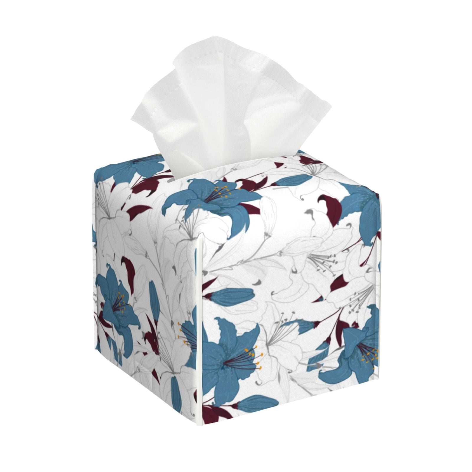 Vsdgher Lilies Flowers Pattern Tissue Box Cover Holder, Square with ...