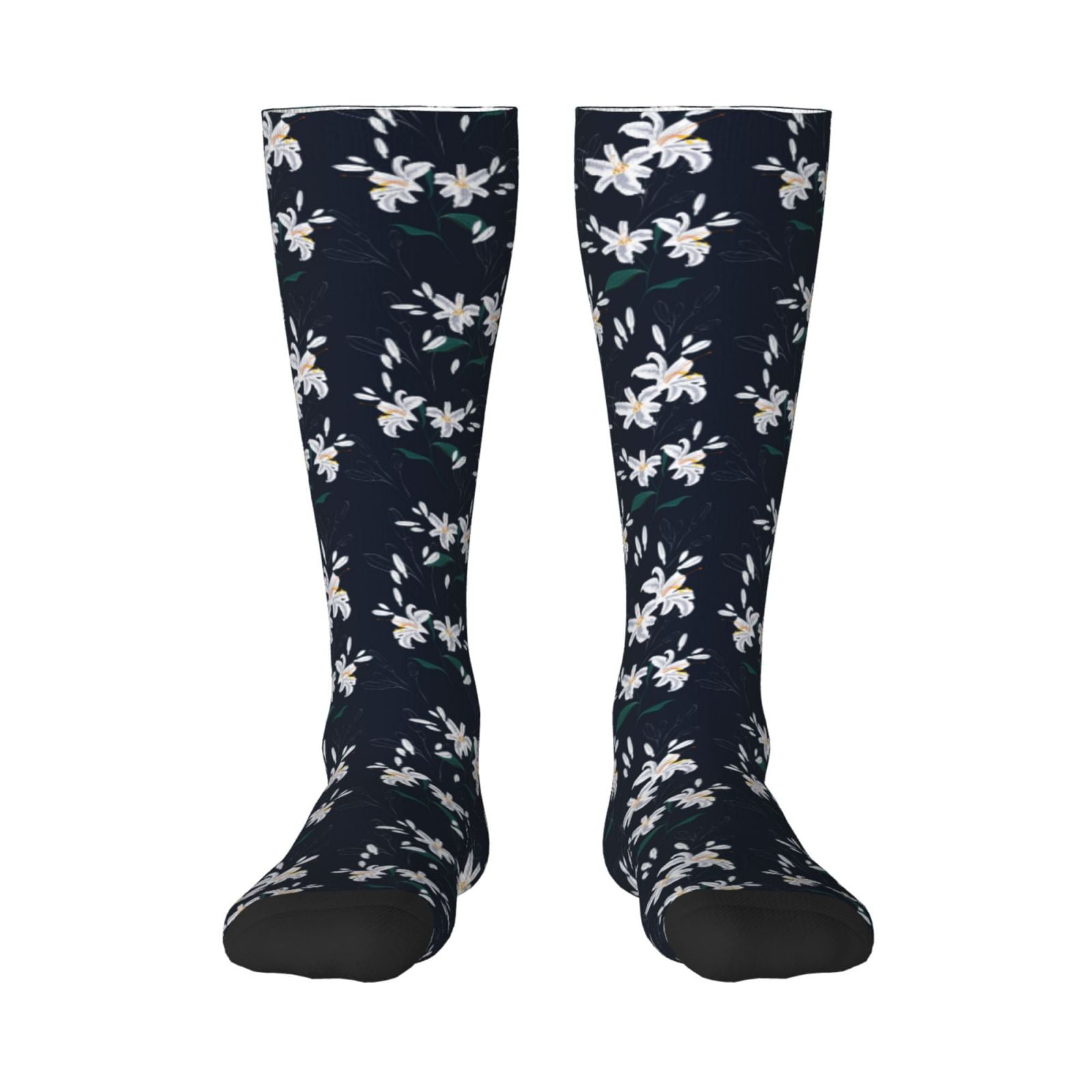 Vsdgher Lilies Flowers Print Thigh High Socks Extra Long Stretchy Sock ...