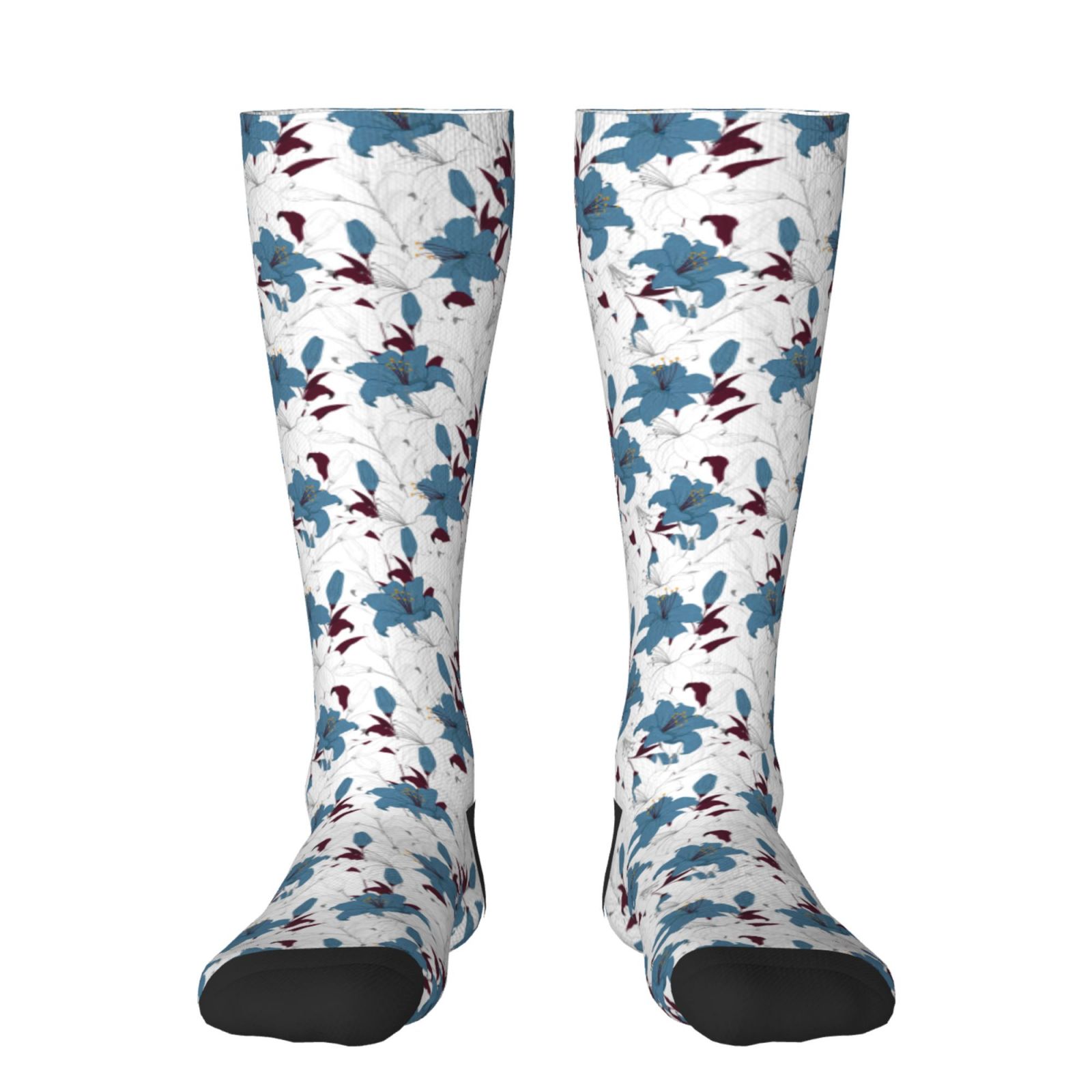 Vsdgher Lilies Flowers Print Thigh High Socks Extra Long Stretchy Sock ...
