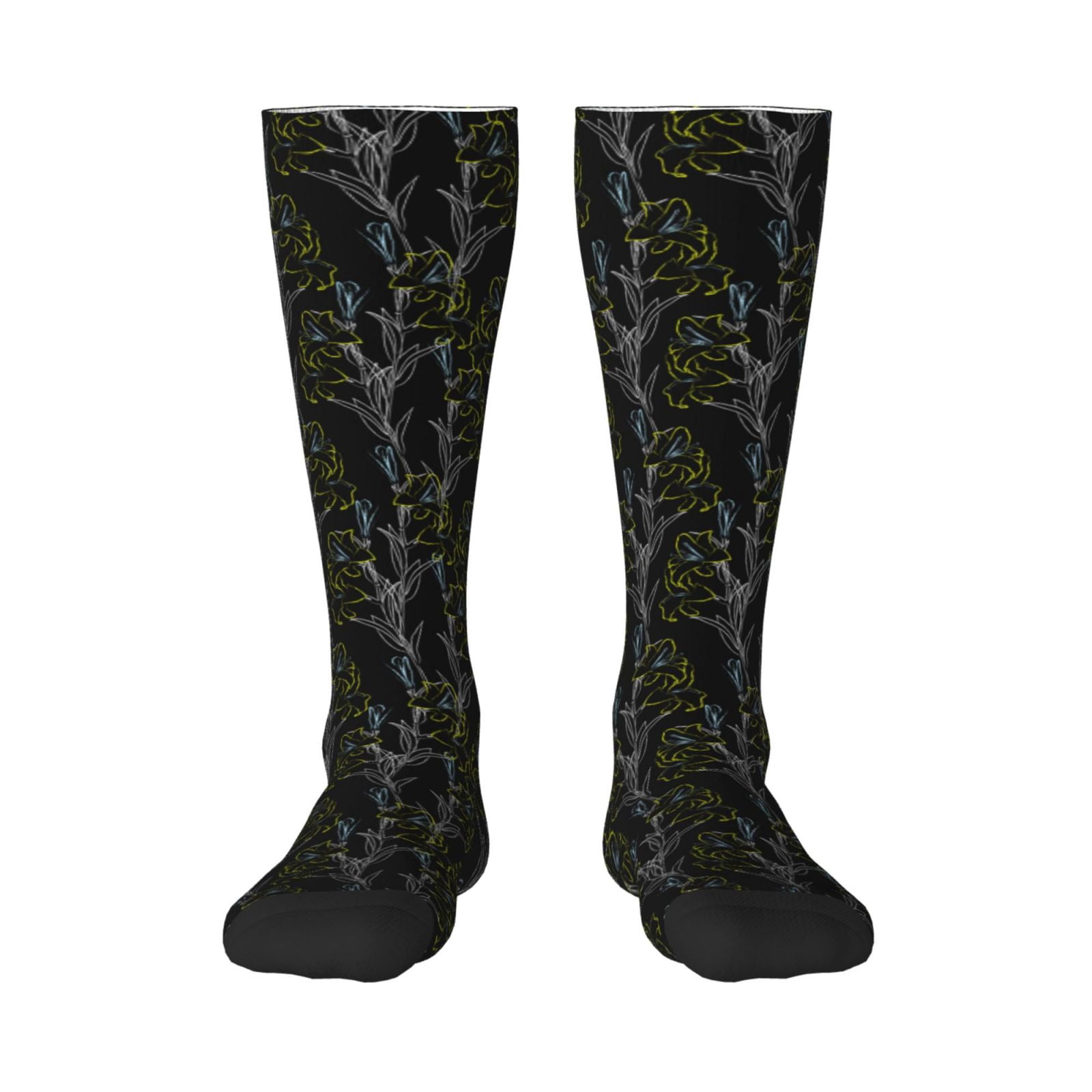 Vsdgher Lilies Flowers Print Thigh High Socks Extra Long Stretchy Sock ...