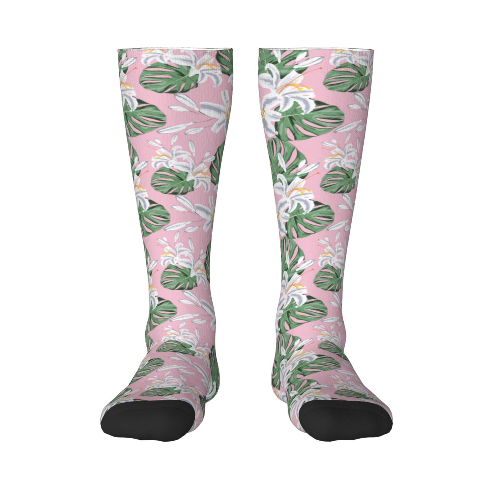 Vsdgher Lilies Flowers Print Thigh High Socks Extra Long Stretchy Sock ...