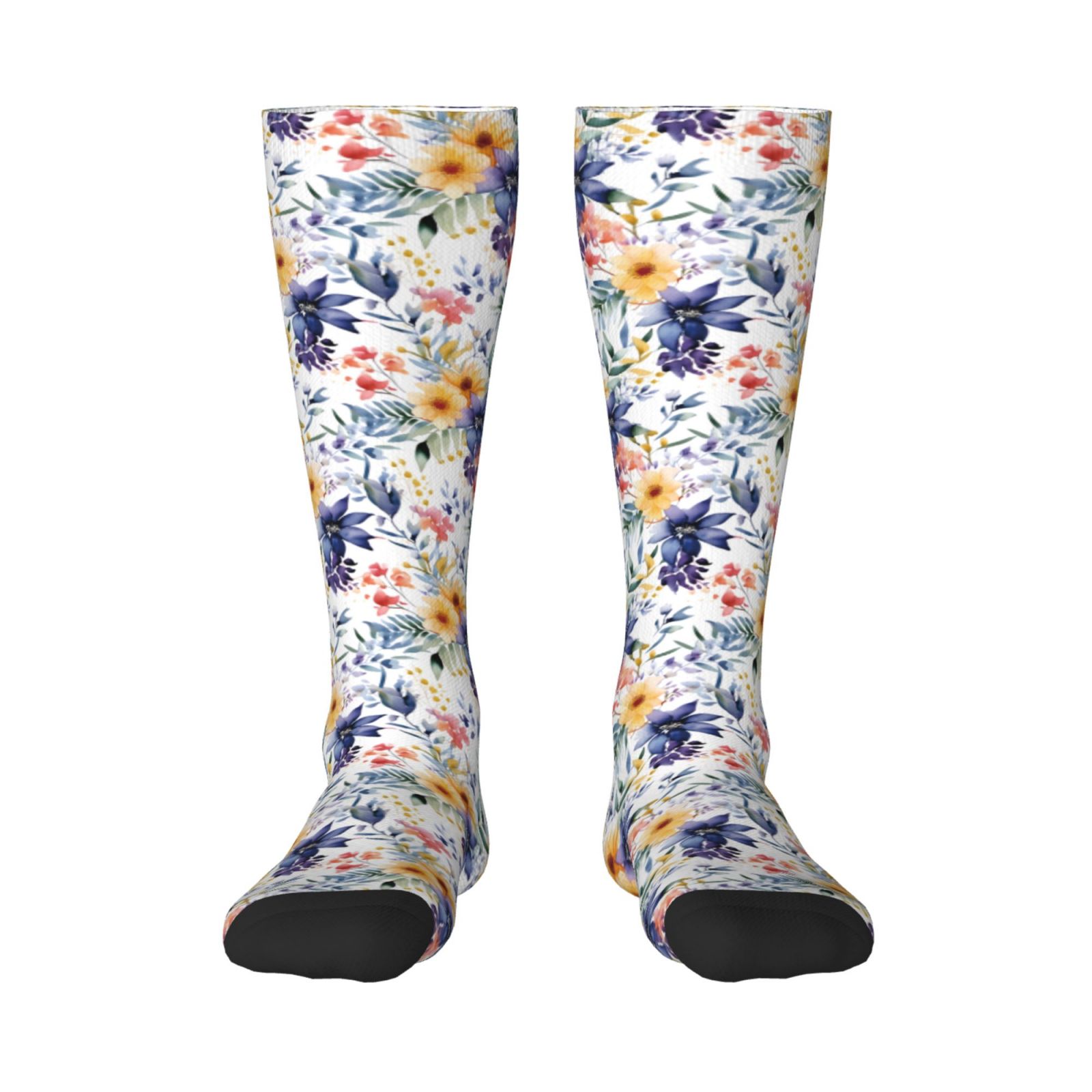Vsdgher Lilies Flowers Print Thigh High Socks Extra Long Stretchy Sock ...