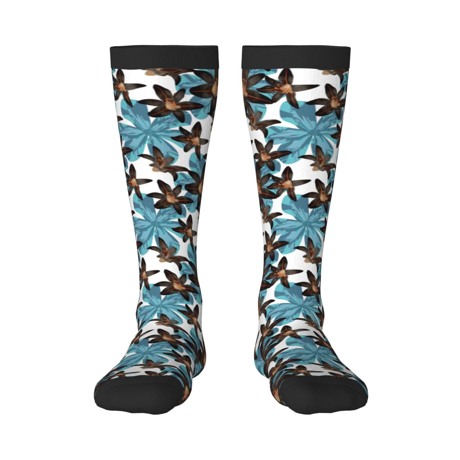 Vsdgher Lilies Flowers Print Thigh High Socks Extra Long Stretchy Sock ...