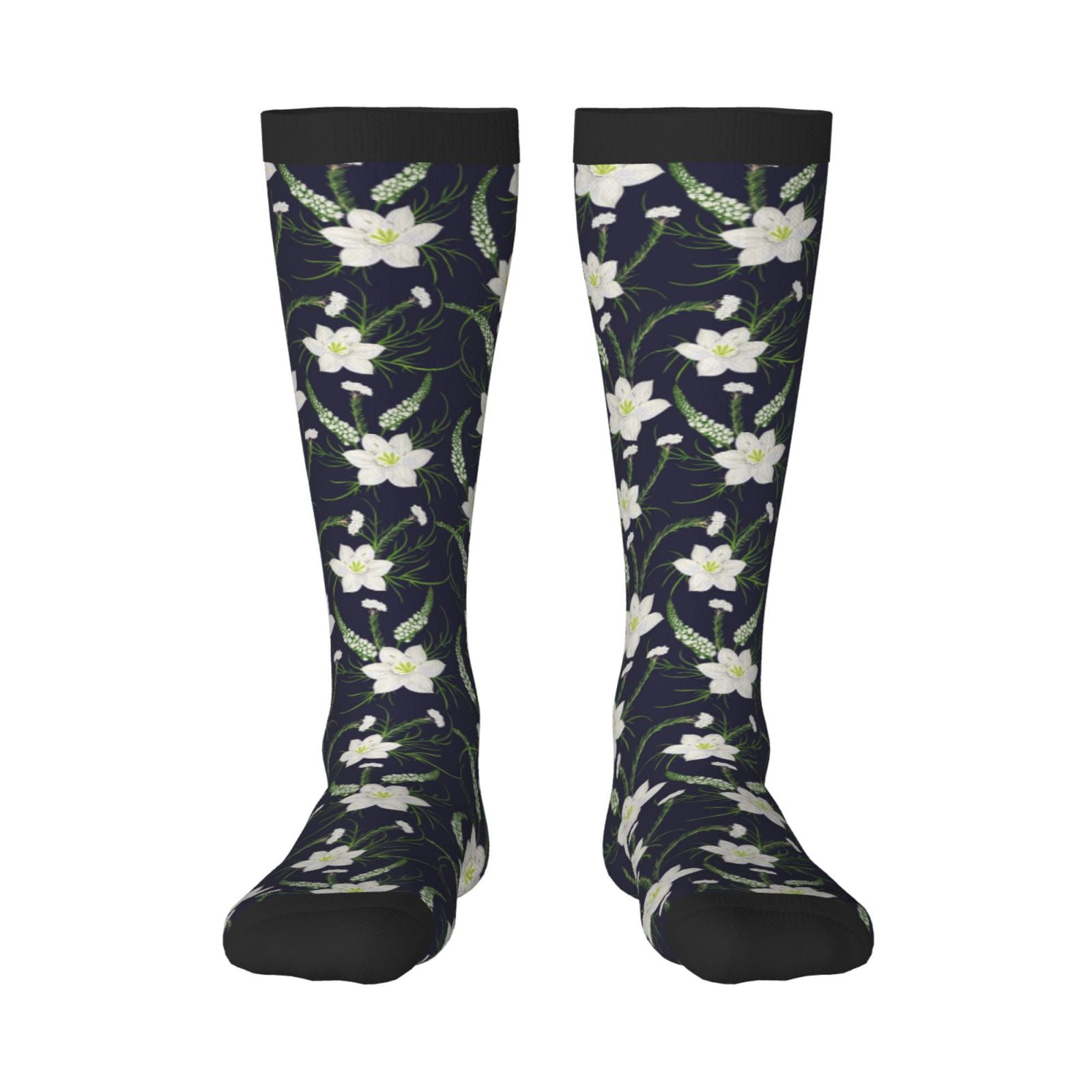 Vsdgher Lilies Flowers Print Thigh High Socks Extra Long Stretchy Sock ...