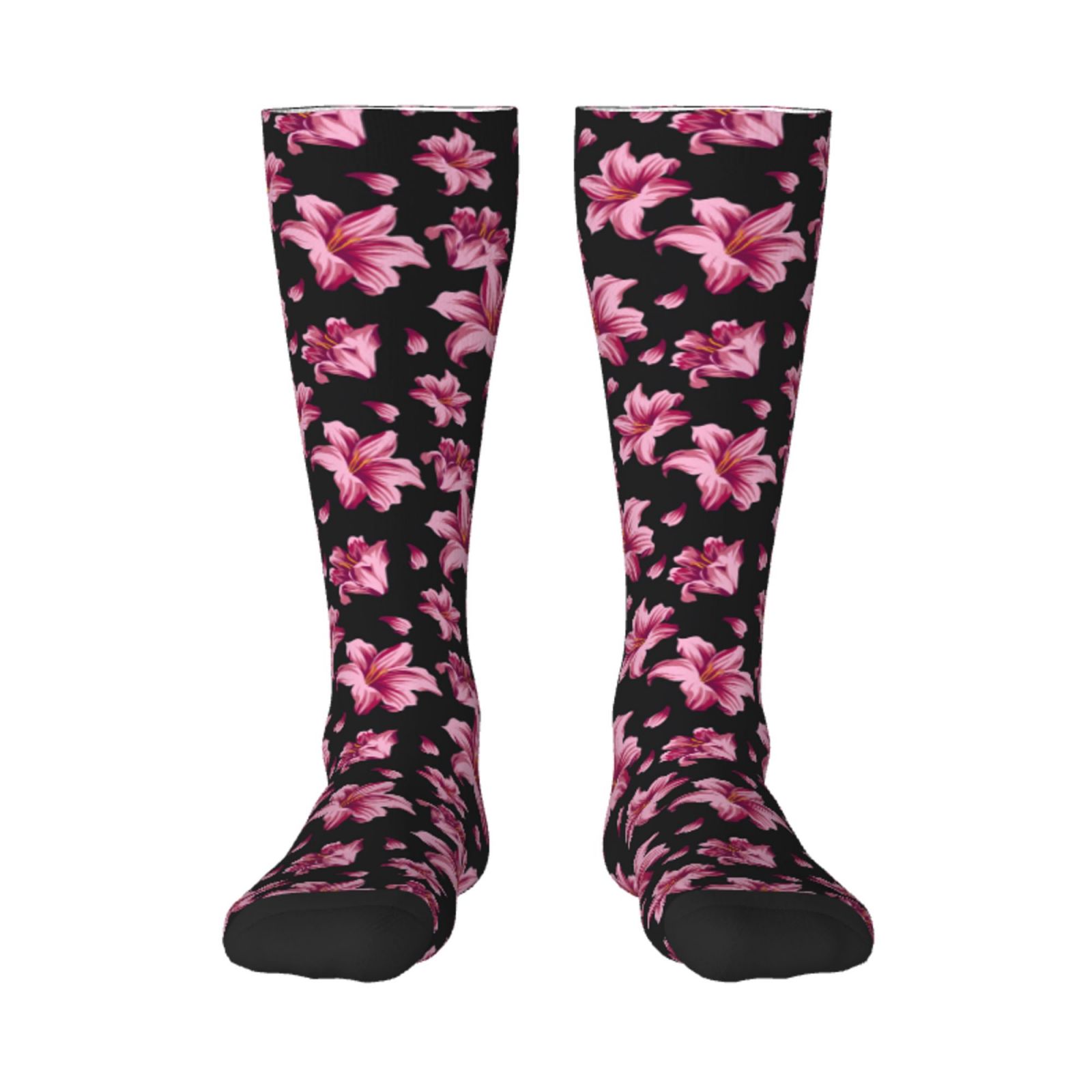 Vsdgher Lilies Flowers Print Thigh High Socks Extra Long Stretchy Sock ...