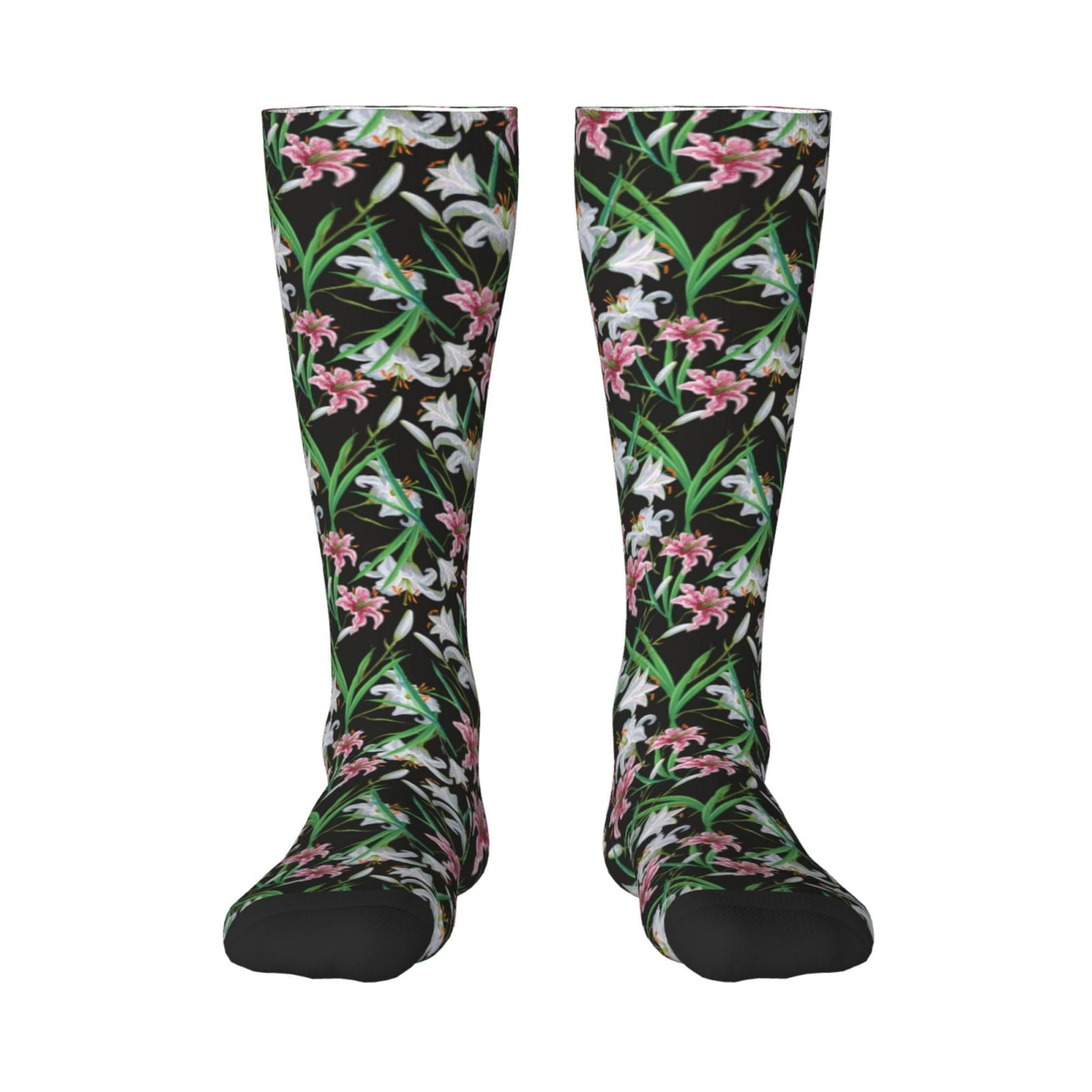 Vsdgher Lilies Flowers Print Thigh High Socks Extra Long Stretchy Sock ...