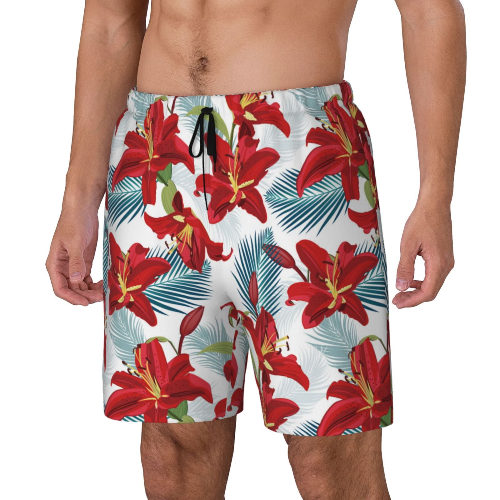 Vsdgher Lilies Flowers for Mens Swim Trunks with Compression Liner Swim ...