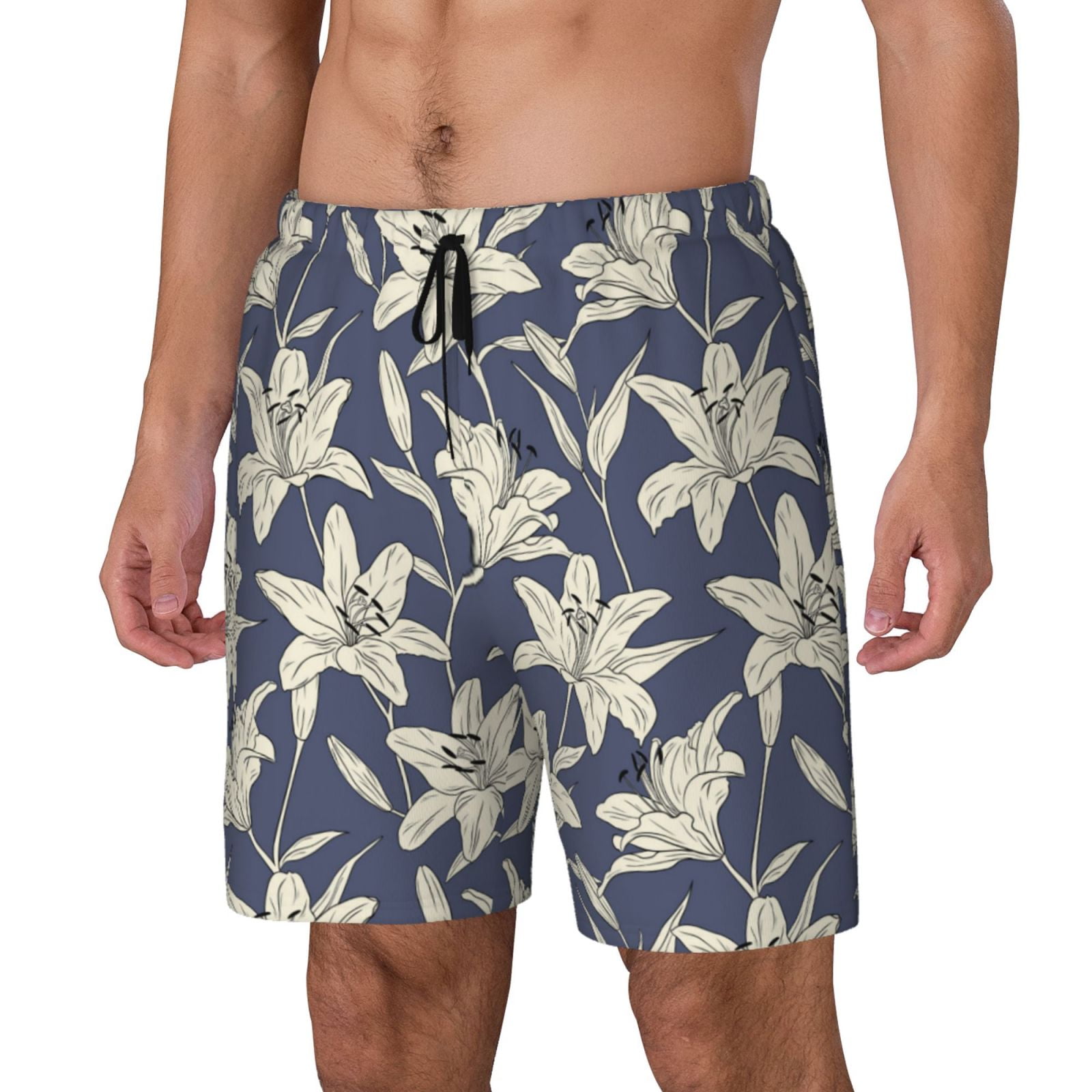 Vsdgher Lilies Flowers for Mens Swim Trunks with Compression Liner Swim ...