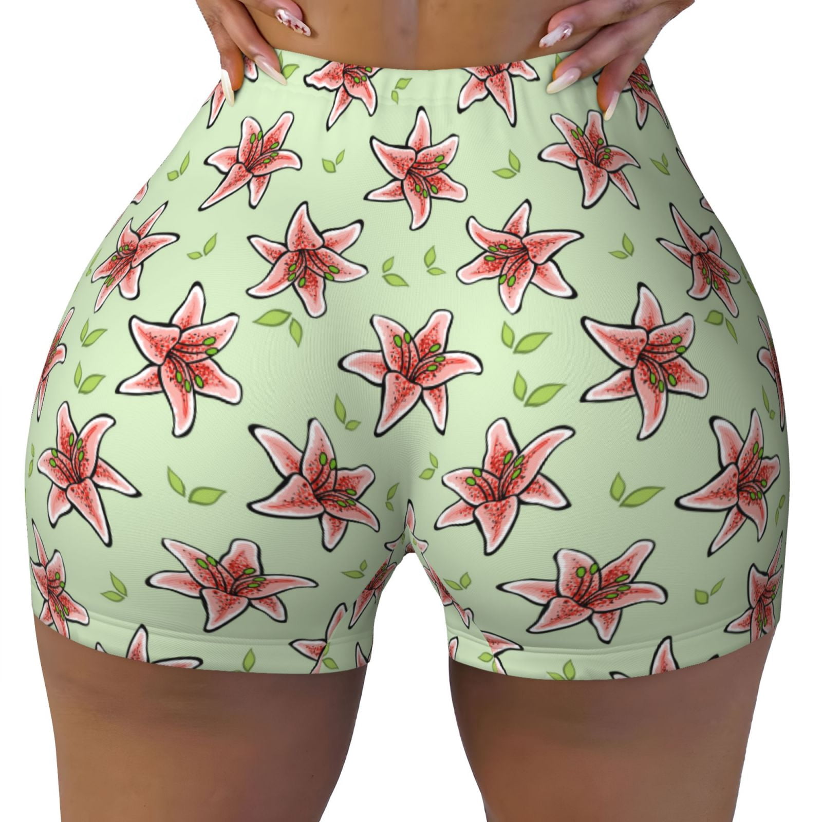 Vsdgher Lilies Flowers print Workout Shorts for Women Seamless Soft ...