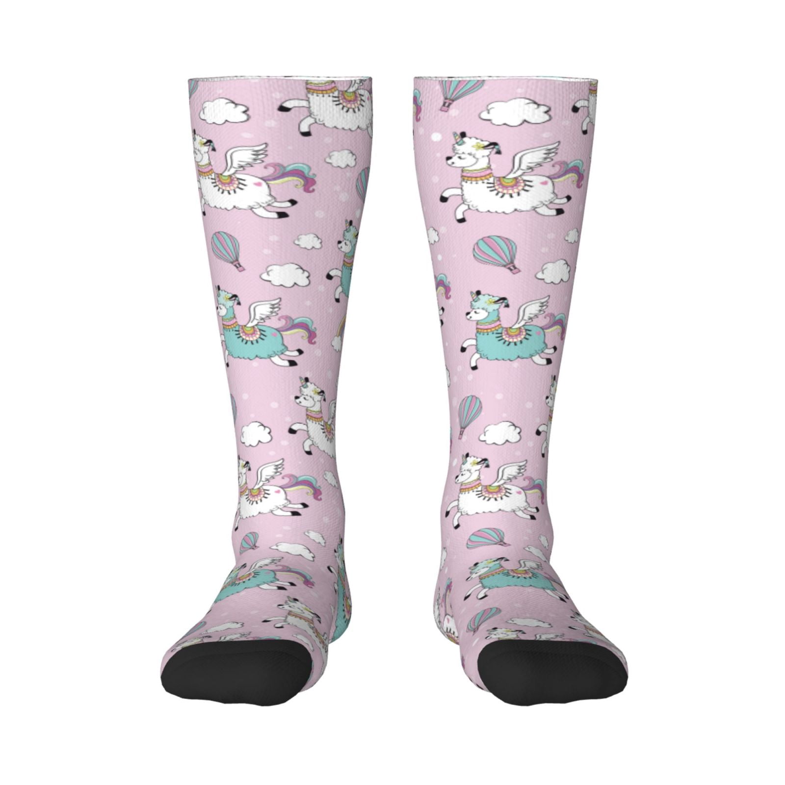 Vsdgher Llama Unicorn and Rainbow Print Thigh High Socks Extra Long ...