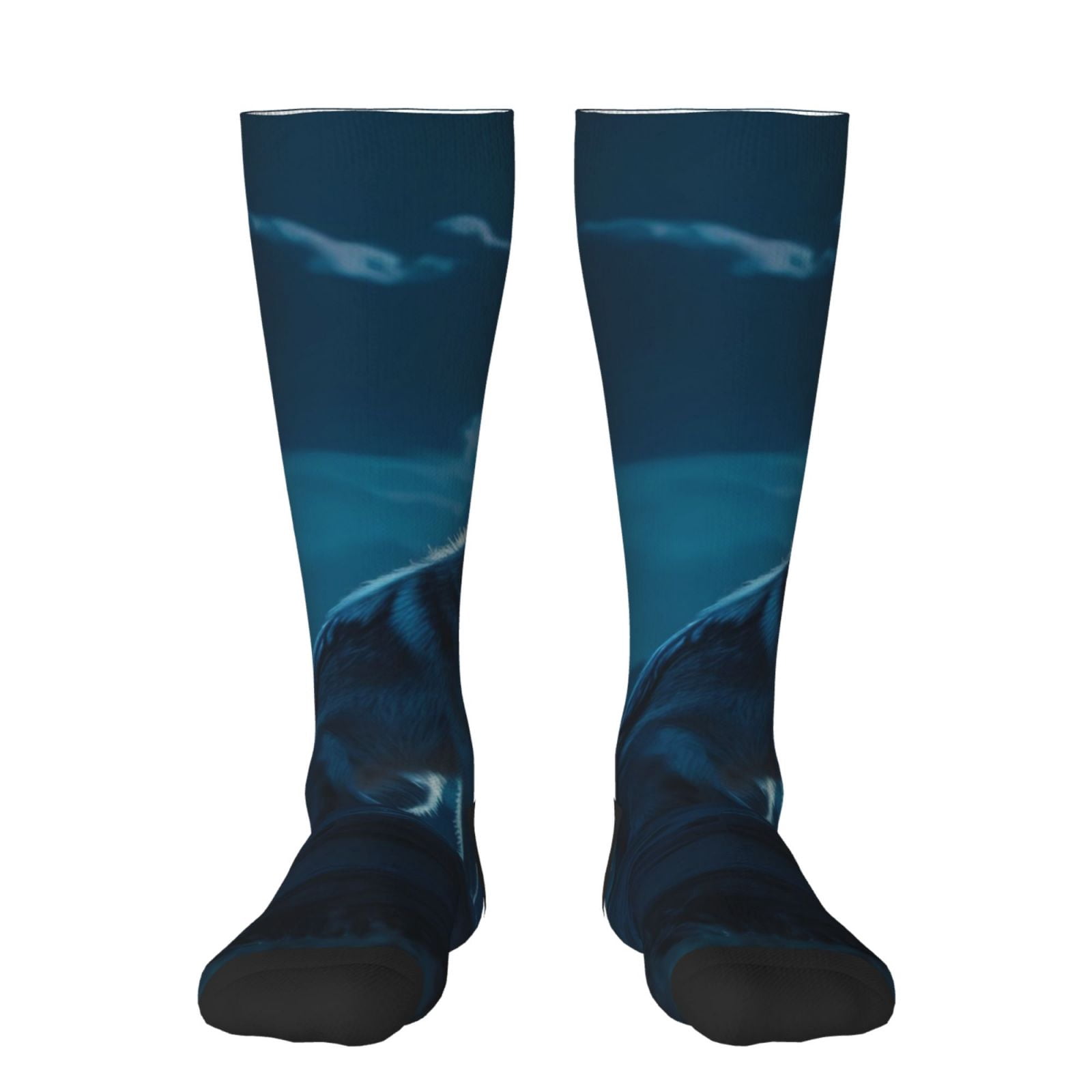 Vsdgher Lonely Night Wolf Print Thigh High Socks Extra Long Stretchy ...