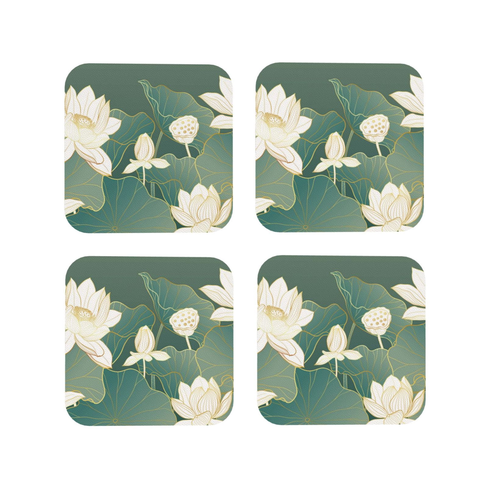 Vsdgher Lotus Golden Line Leather Coasters for Drinks, Durable Drink ...