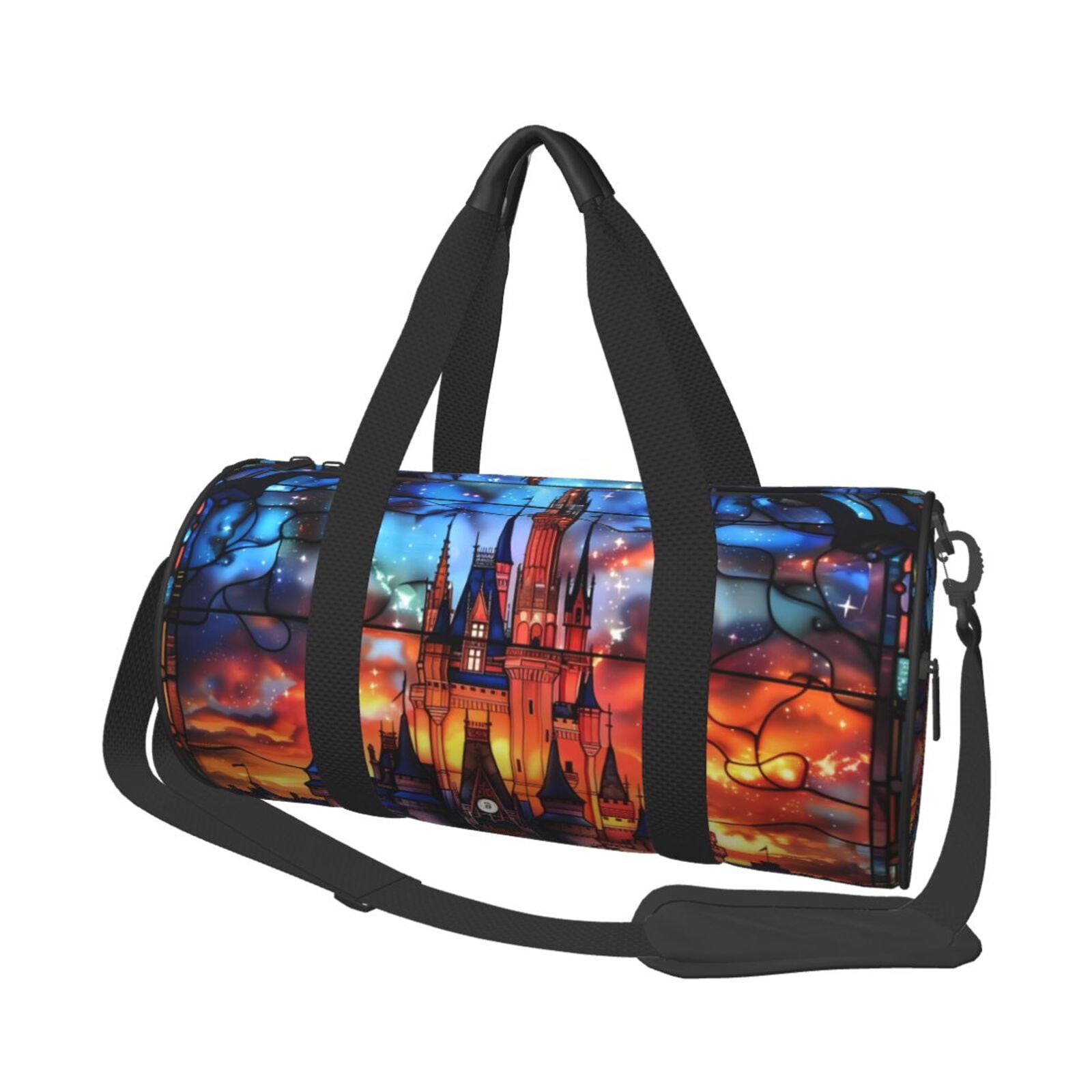 Vsdgher Magical Stained Glass Castle 45L Foldable Duffel Bag, Sports Gym Bag,Overnight Bag ...