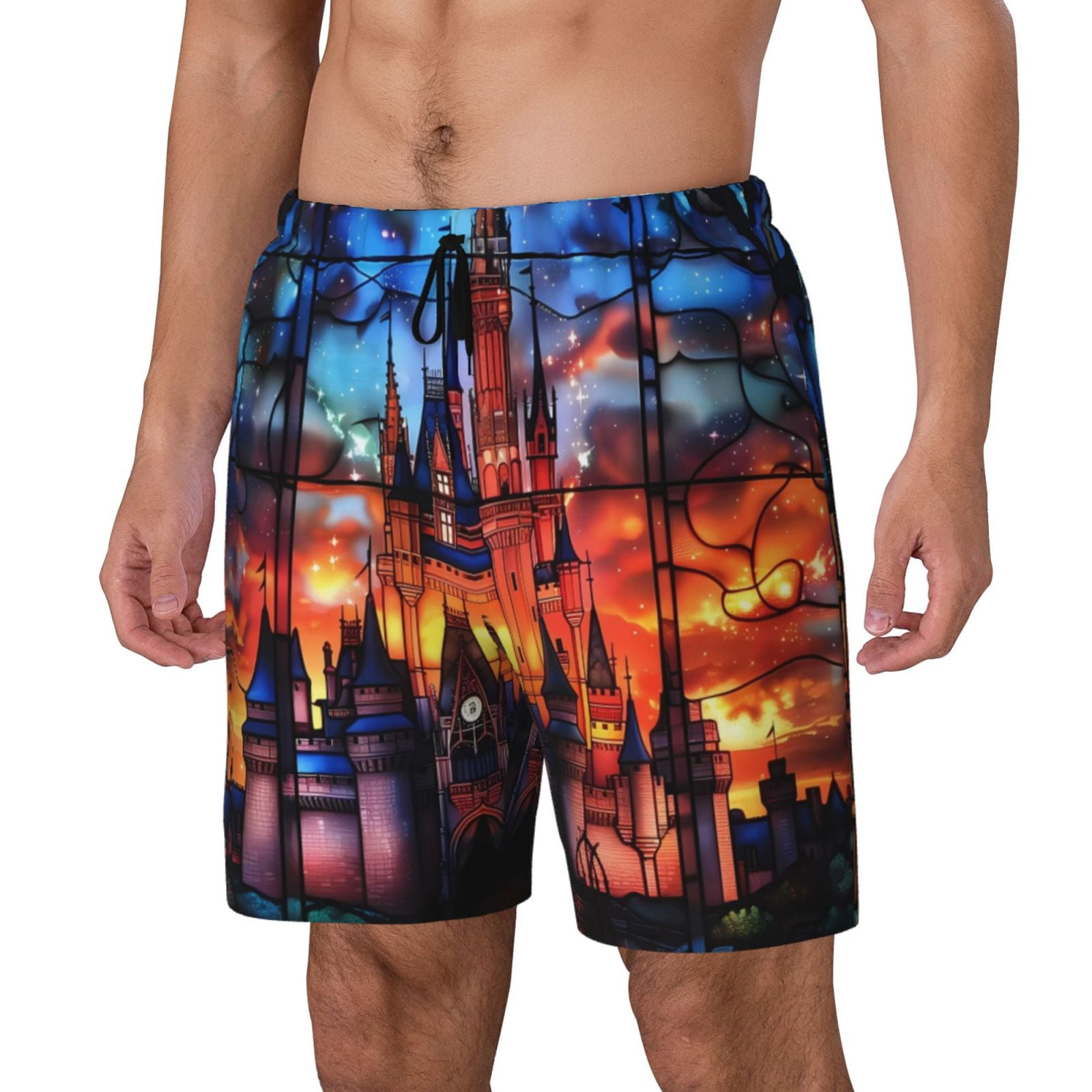 Vsdgher Magical Stained Glass Castle for Mens Swim Trunks with ...