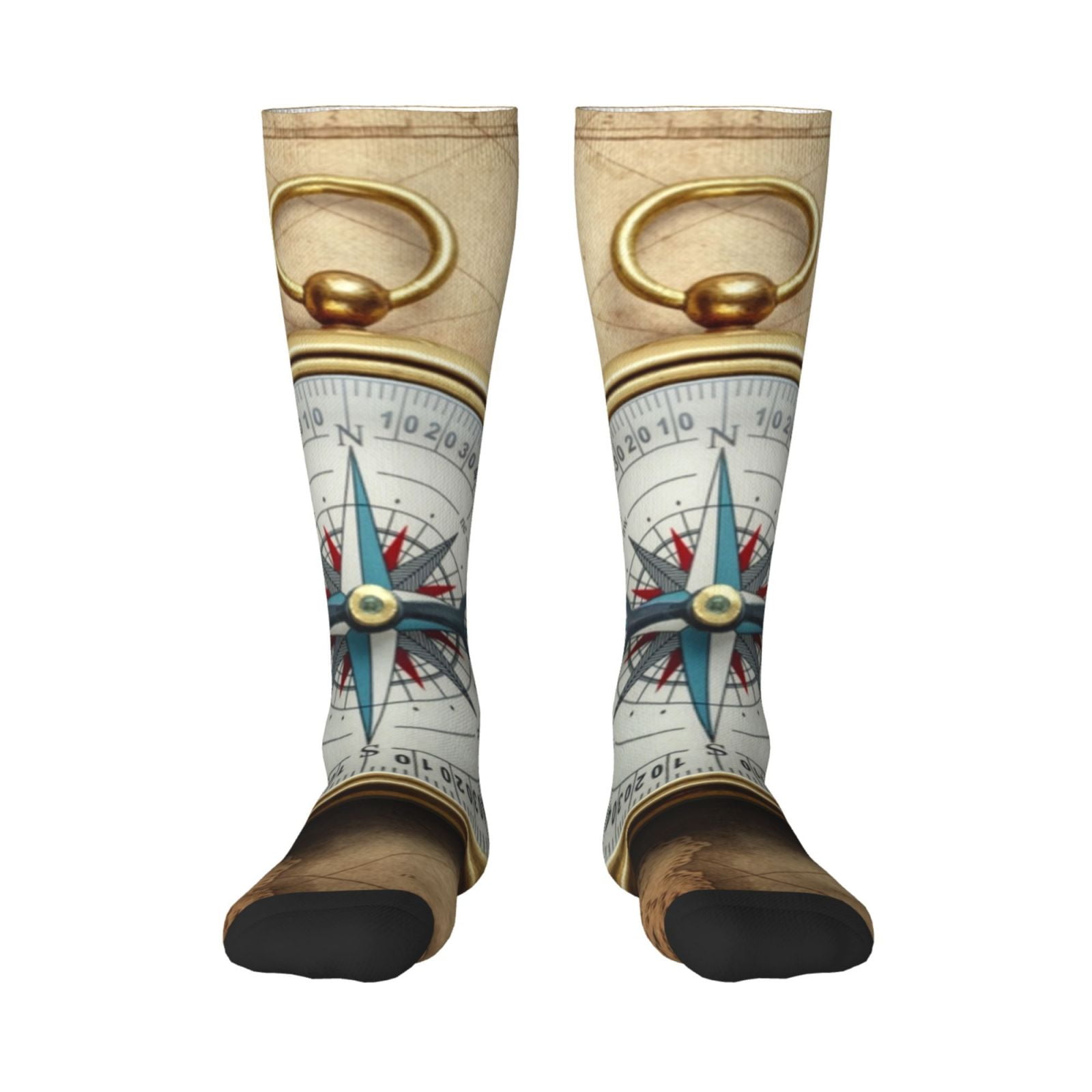 Vsdgher Magnetic Old Compass On World Map Knee Socks, High Socks Long ...