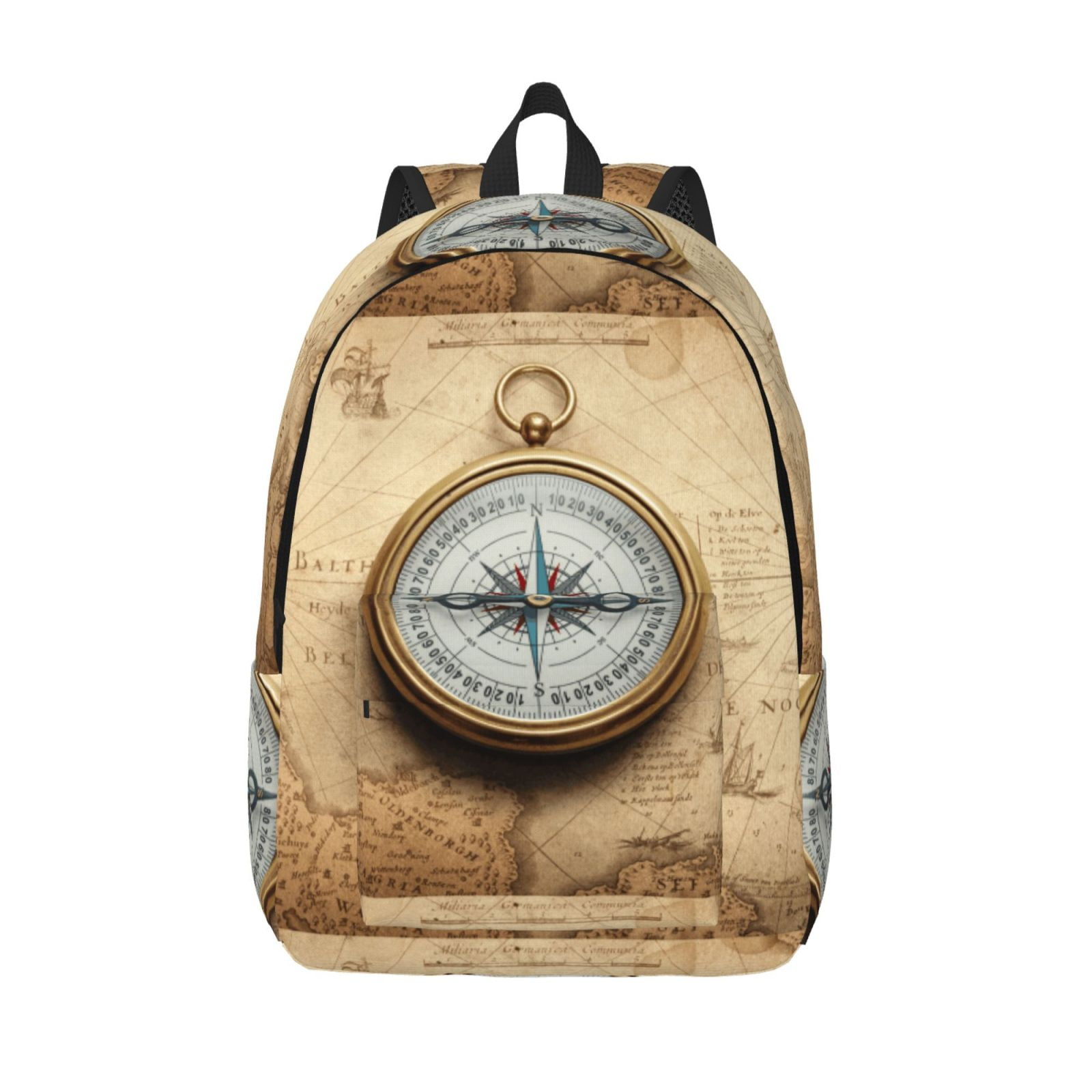 Vsdgher Magnetic Old Compass On World Map Print Canvas Backpack Travel ...