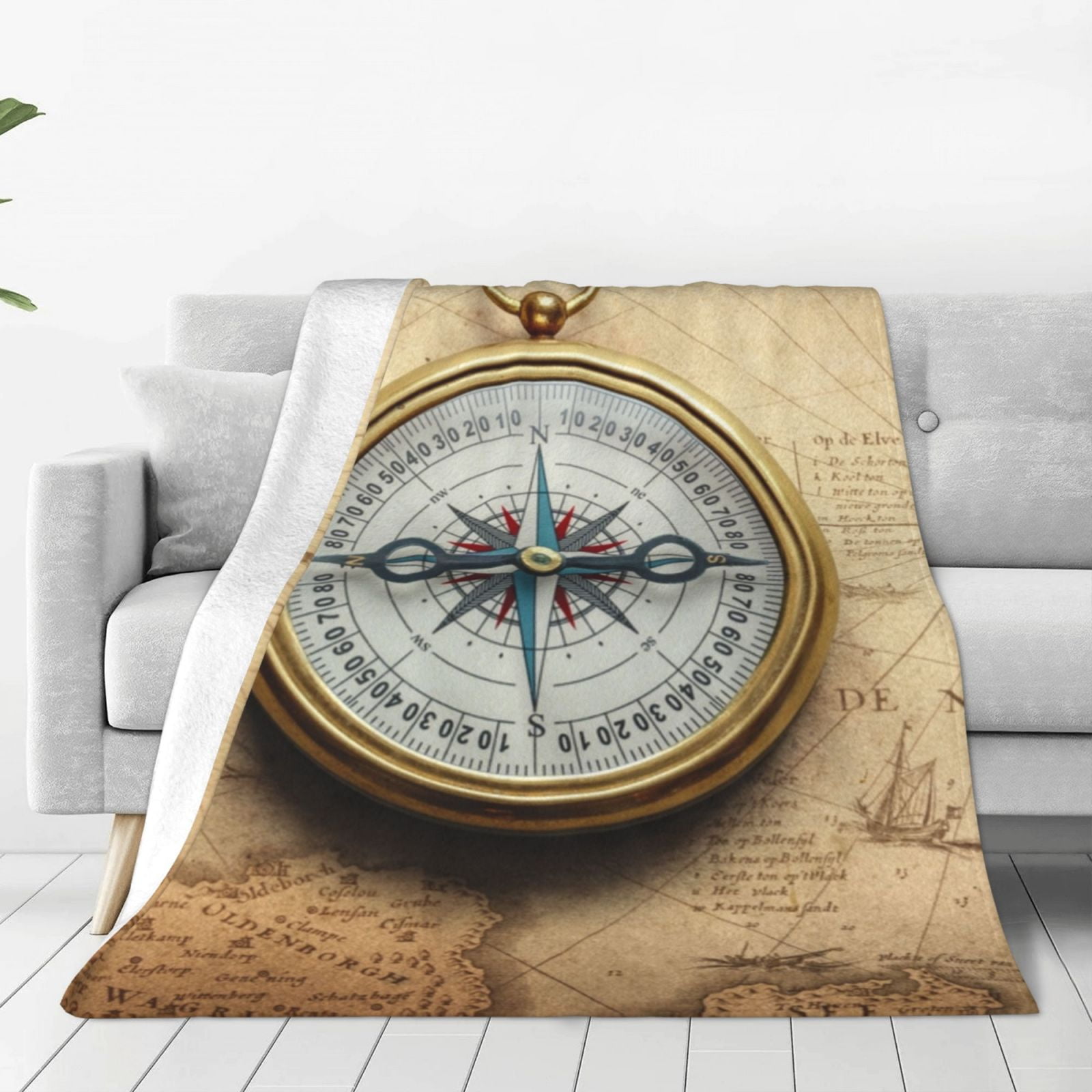 Vsdgher Magnetic Old Compass On World Map Ultra-Soft Micro flannel ...