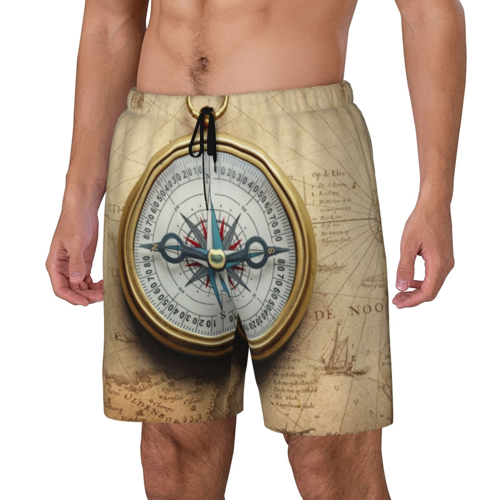 Vsdgher Magnetic Old Compass On World Map for Mens Swim Trunks with ...