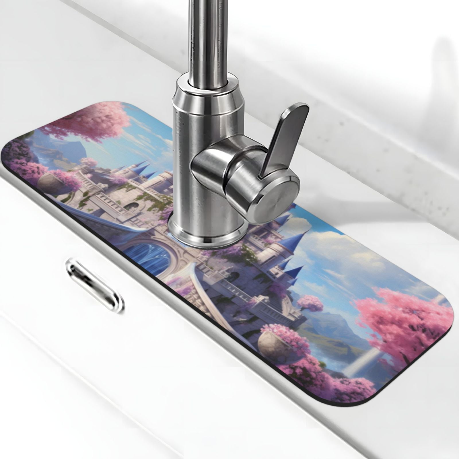 Vsdgher Majestic Fantasy Castle Kitchen Sink Splash Guard Faucet Mat -1 ...