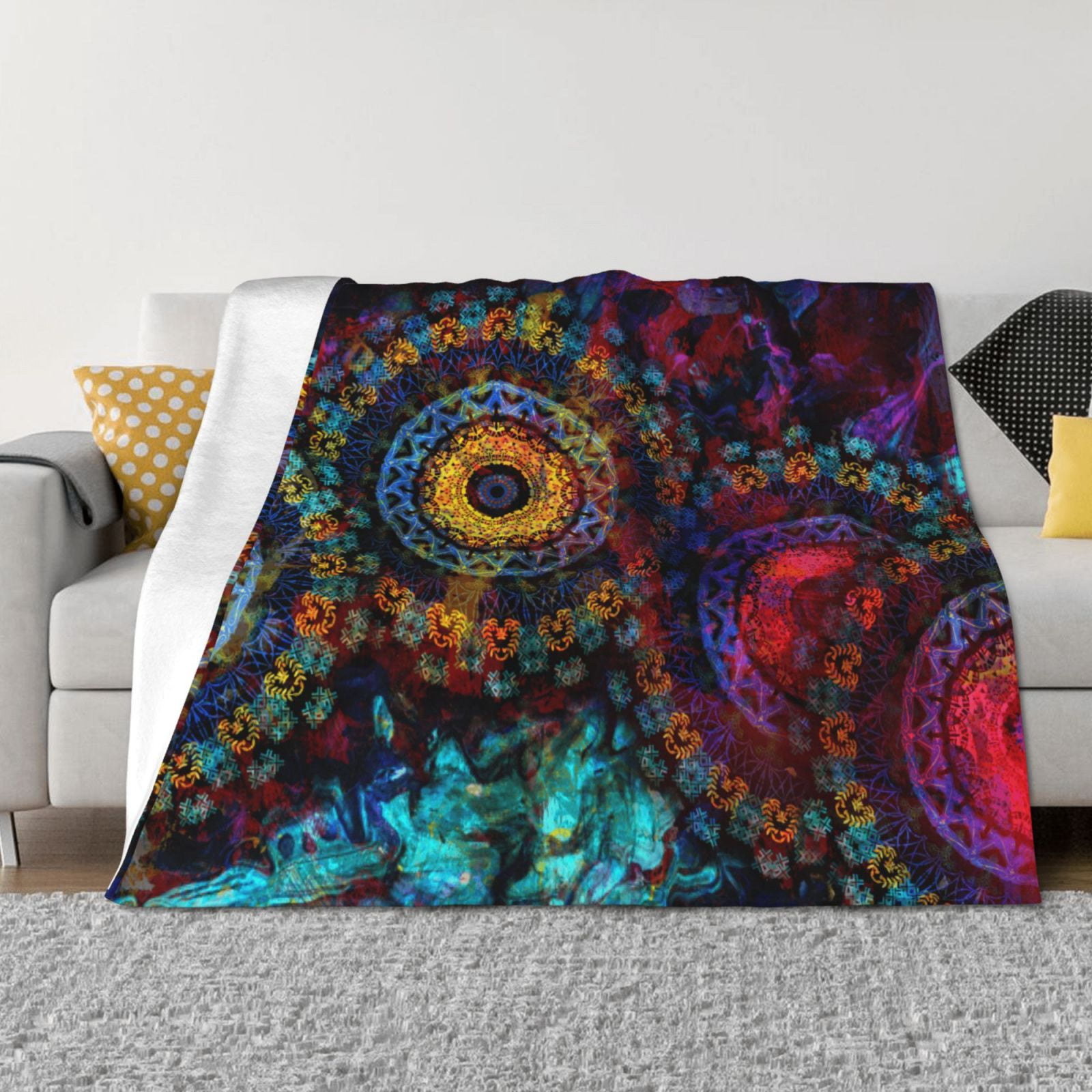 Vsdgher Mandala Colorful Pattern Fleece Throw Blanket, Horizontal ...