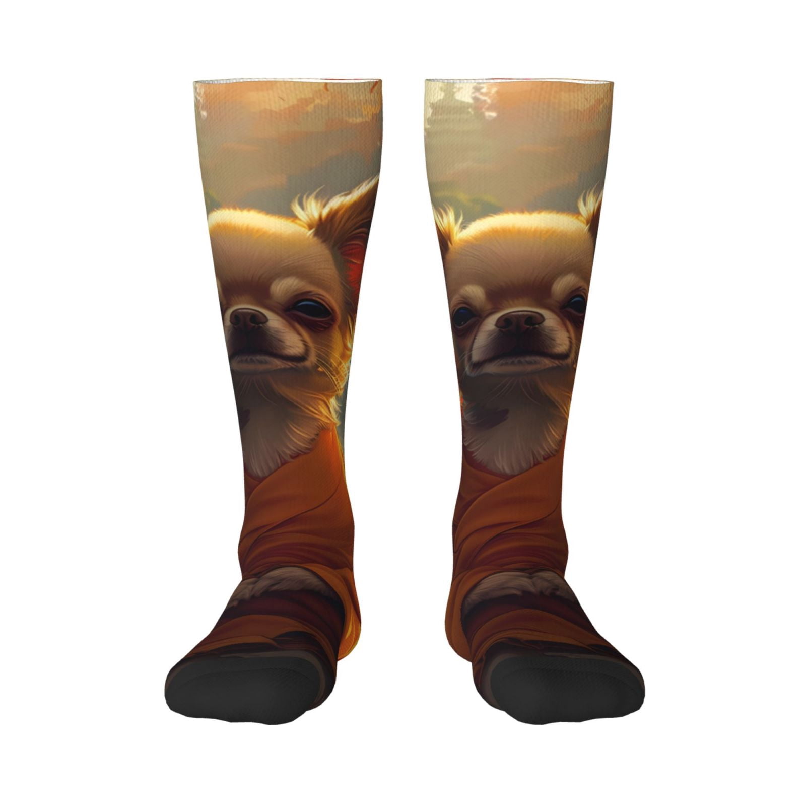 Vsdgher Maple Leaf Meditating Chihuahua Print Thigh High Socks Extra ...