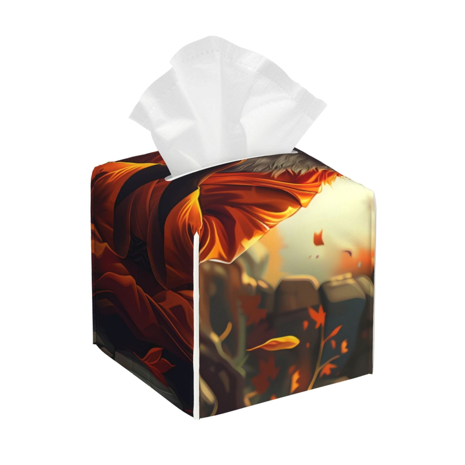 Vsdgher Maple Leaf Meditating Fox Pattern Tissue Box Cover Holder ...