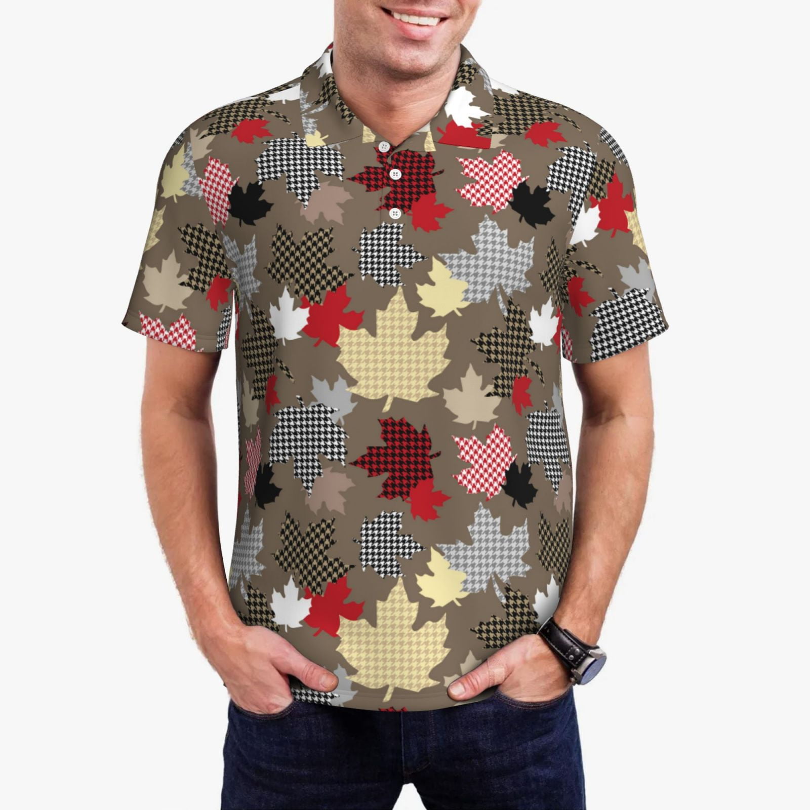 Vsdgher Maple colorful Polo Shirts for Men, Men's Short Sleeve Stretch ...