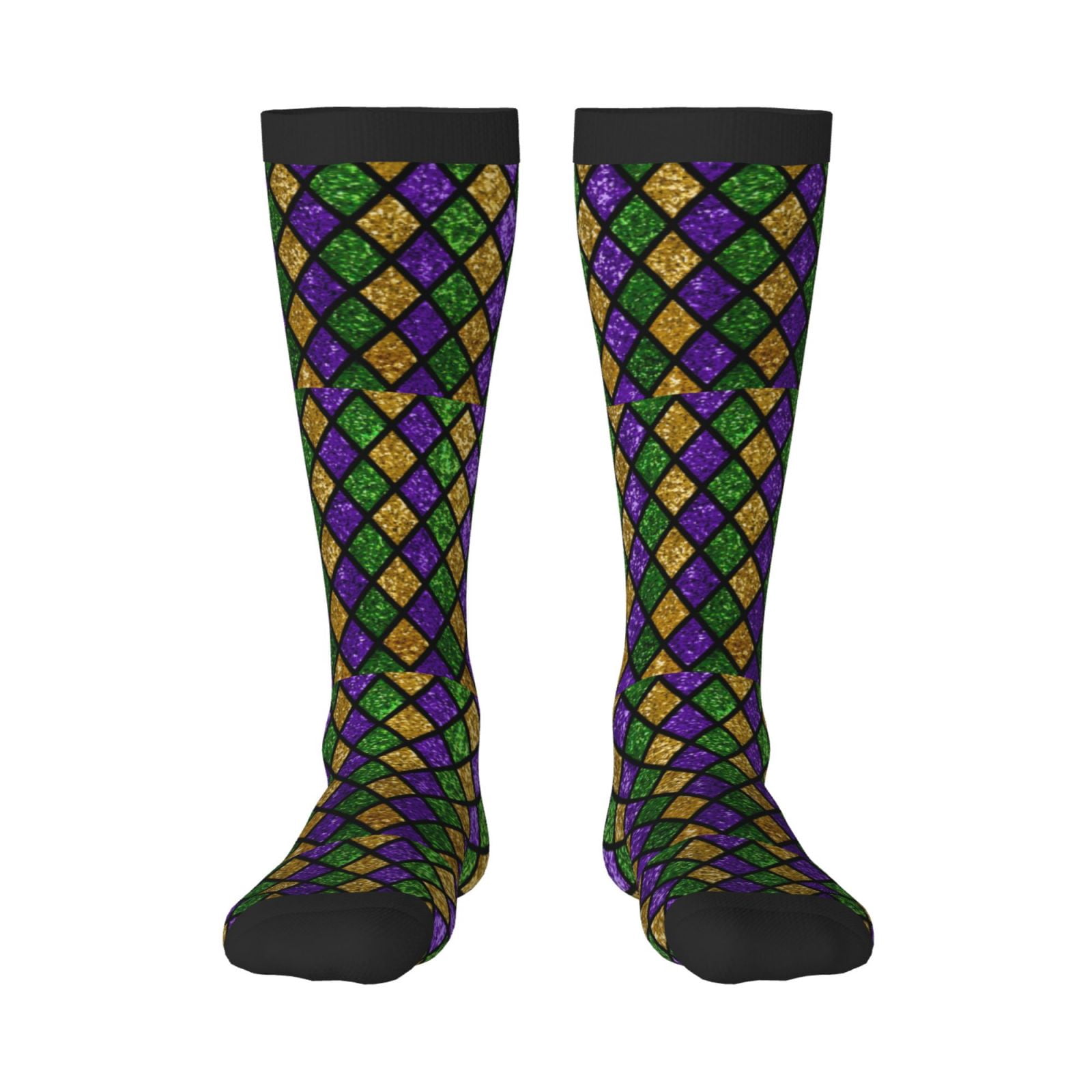 Vsdgher Mardi Gras Shiny Green Purple Print Thigh High Socks Extra Long ...