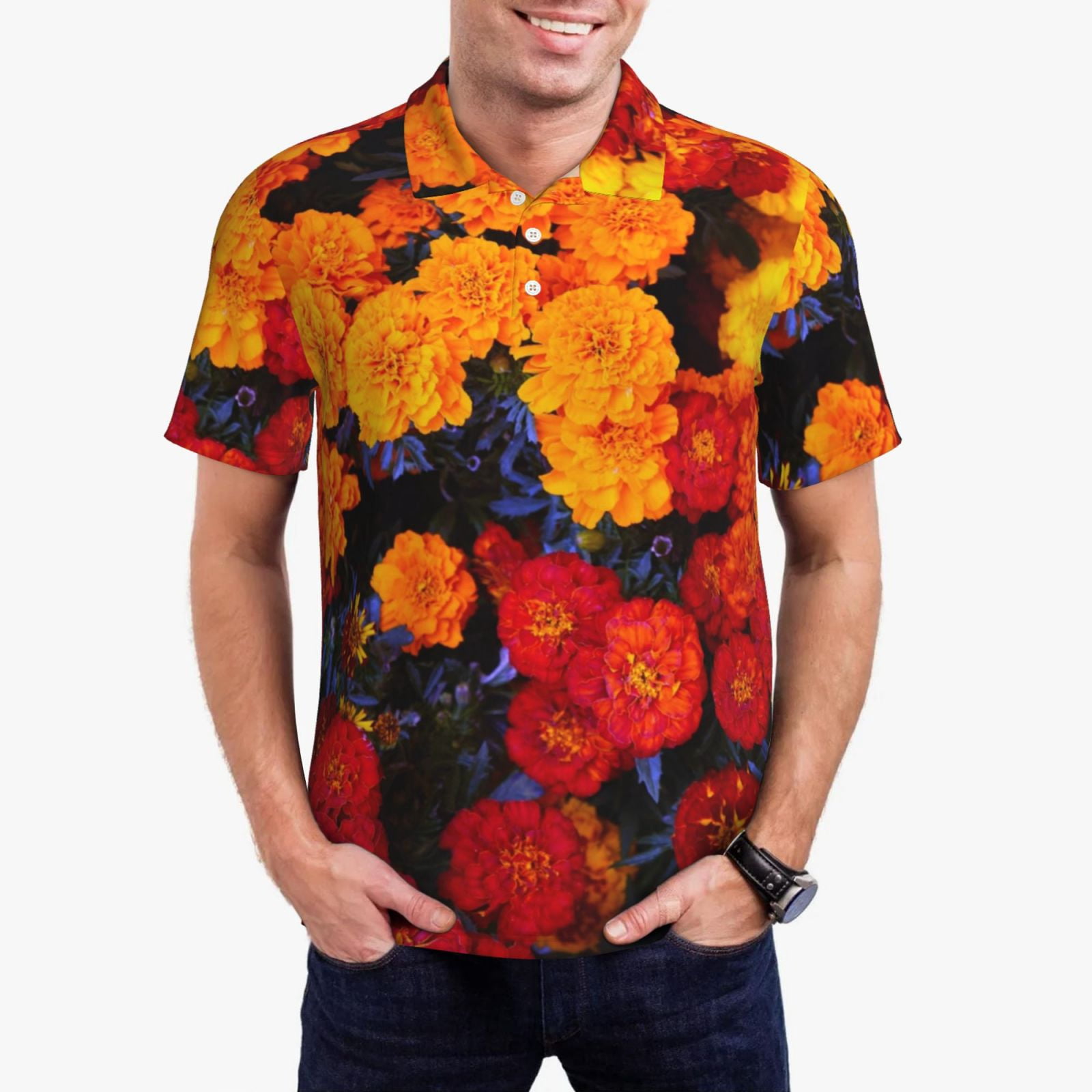 Vsdgher Marigold Flowers In Different Colors Polo Shirts for Men, Men's ...