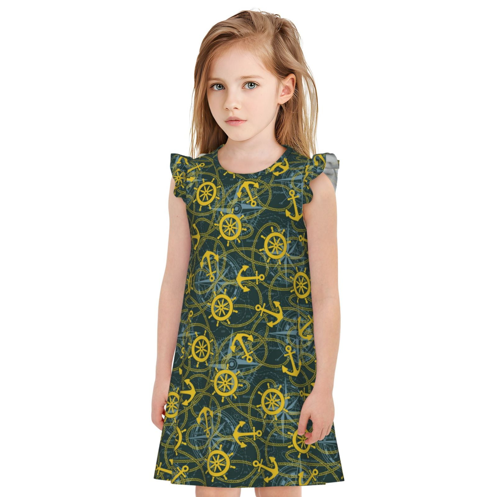 Vsdgher Marine Anchors And Compass for Girls Nightgowns Toddler Flutter ...