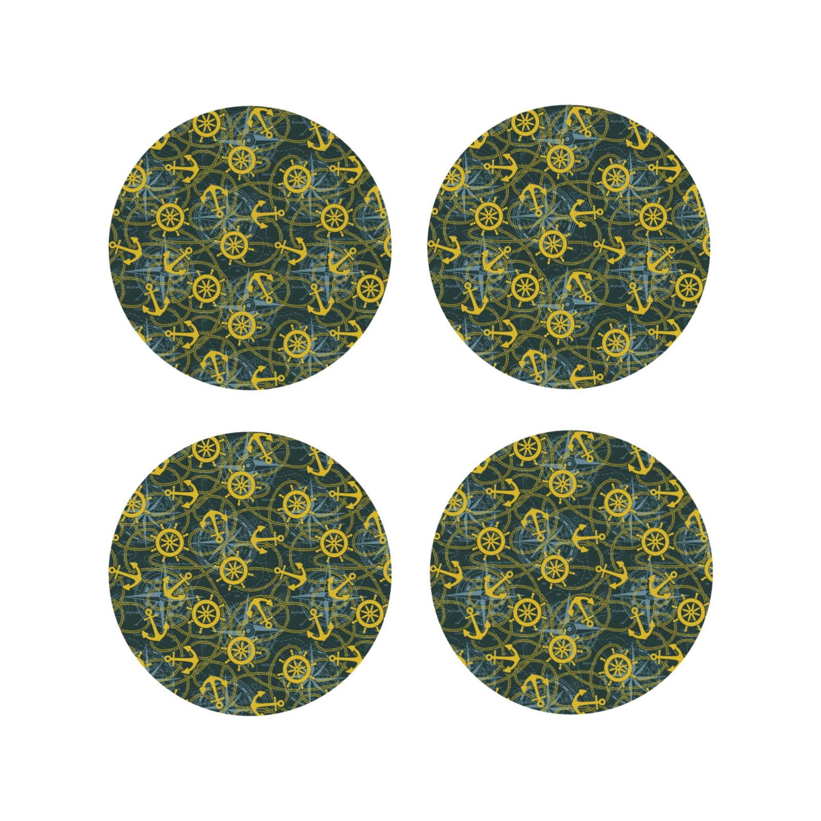 Vsdgher Marine Anchors And Compass Leather Coasters for Drinks, Durable ...