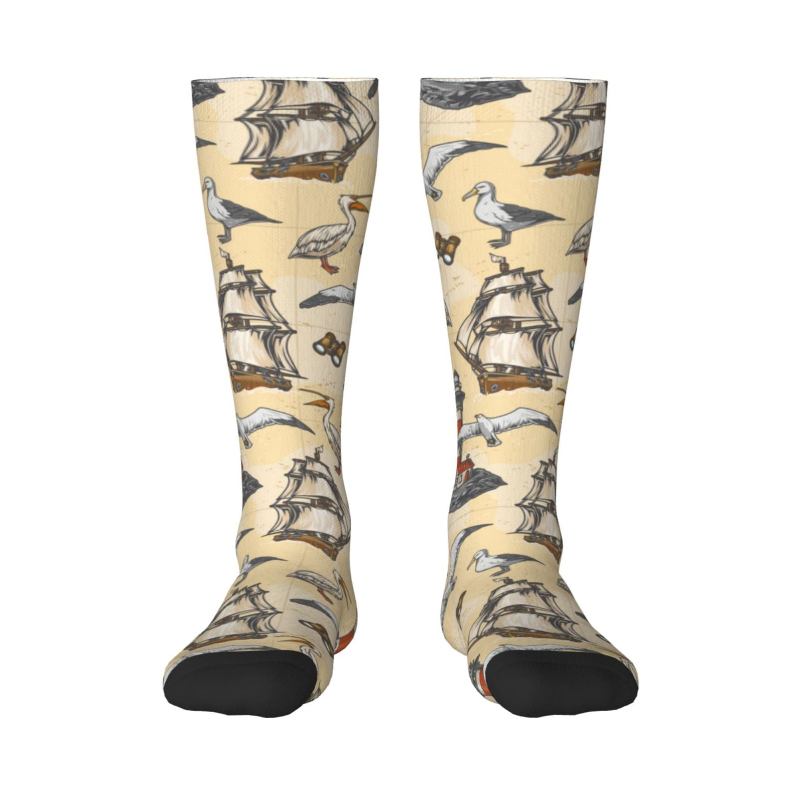 Vsdgher Marine Birds And Coastal Lighthouse Print Thigh High Socks ...