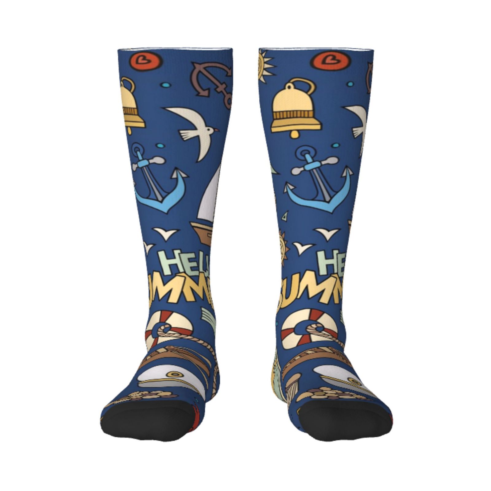 Vsdgher Marine Nautical Print Thigh High Socks Extra Long Stretchy Sock ...