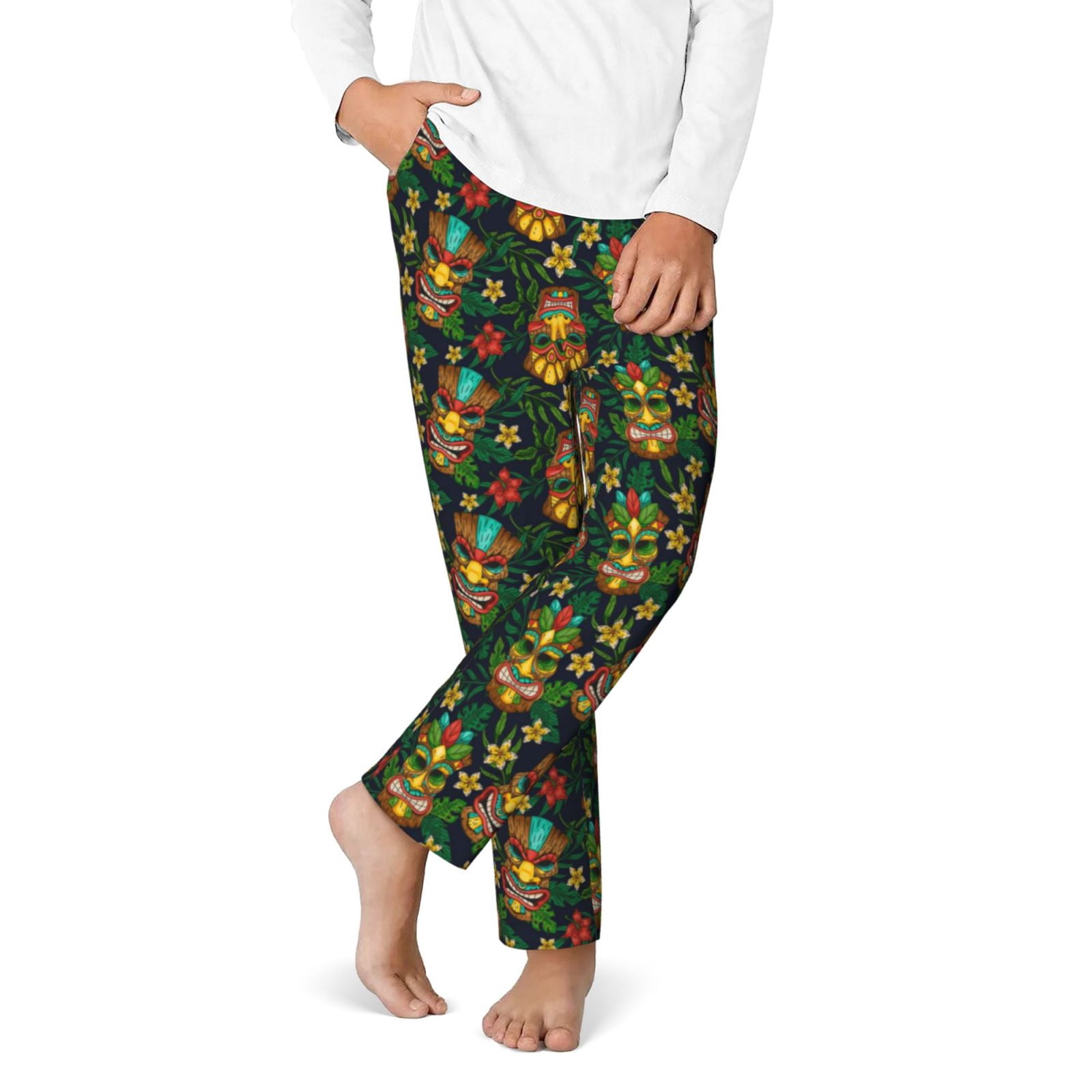 Vsdgher Mask Tropical Flower Print Kids Pajama Pants,Long Sleep Plaid ...