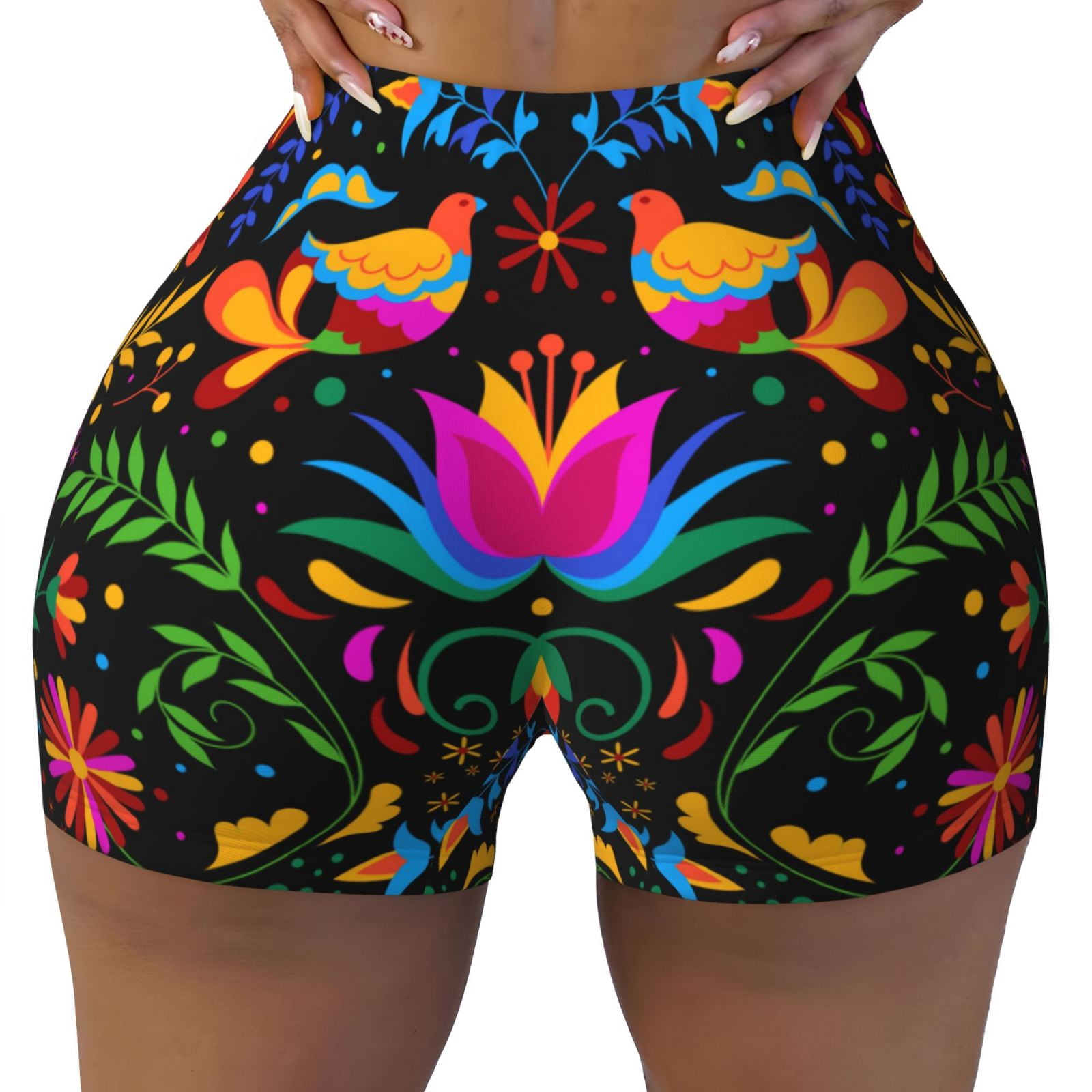 Vsdgher Mexican Flower Traditional1 print Workout Shorts for Women ...