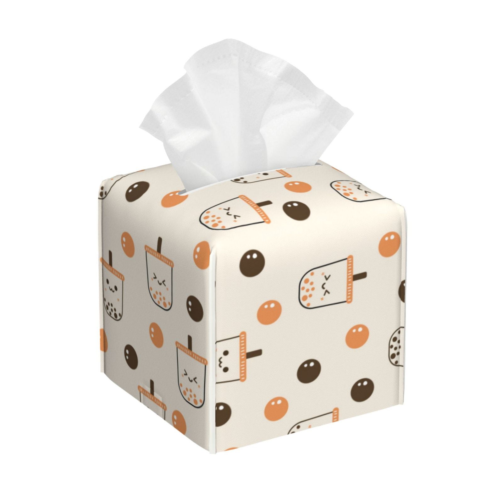 Vsdgher Milk Tea Pattern Tissue Box Cover Holder, Square with Bottom ...