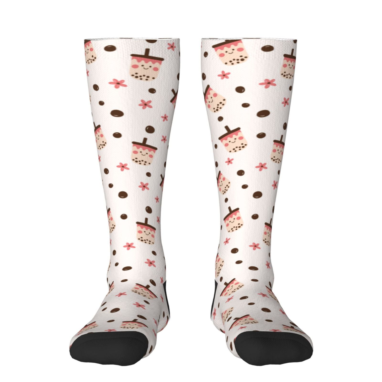 Vsdgher Milk Tea Print Thigh High Socks Extra Long Stretchy Sock Women ...