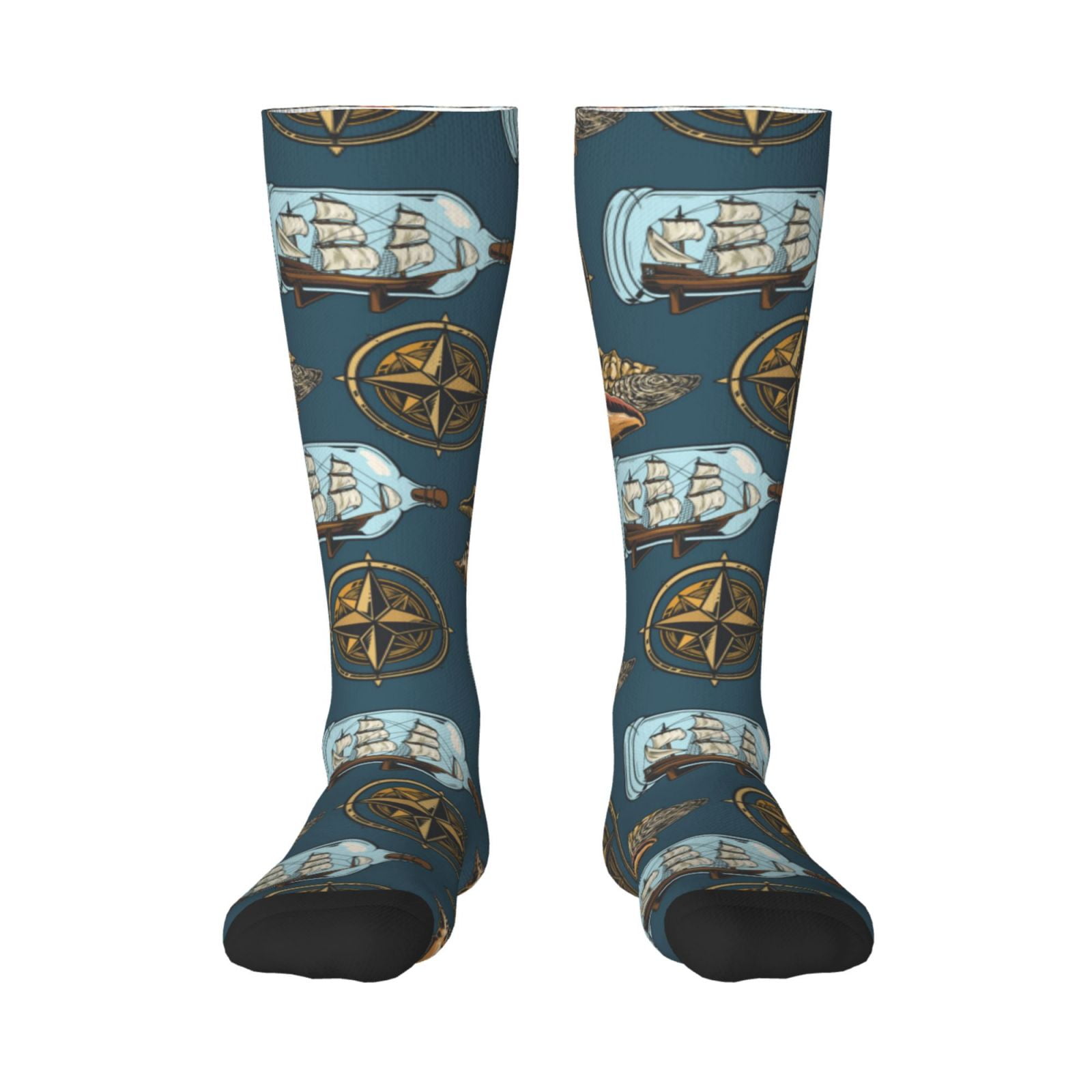 Vsdgher Miniature Ship In Bottle Print Thigh High Socks Extra Long ...