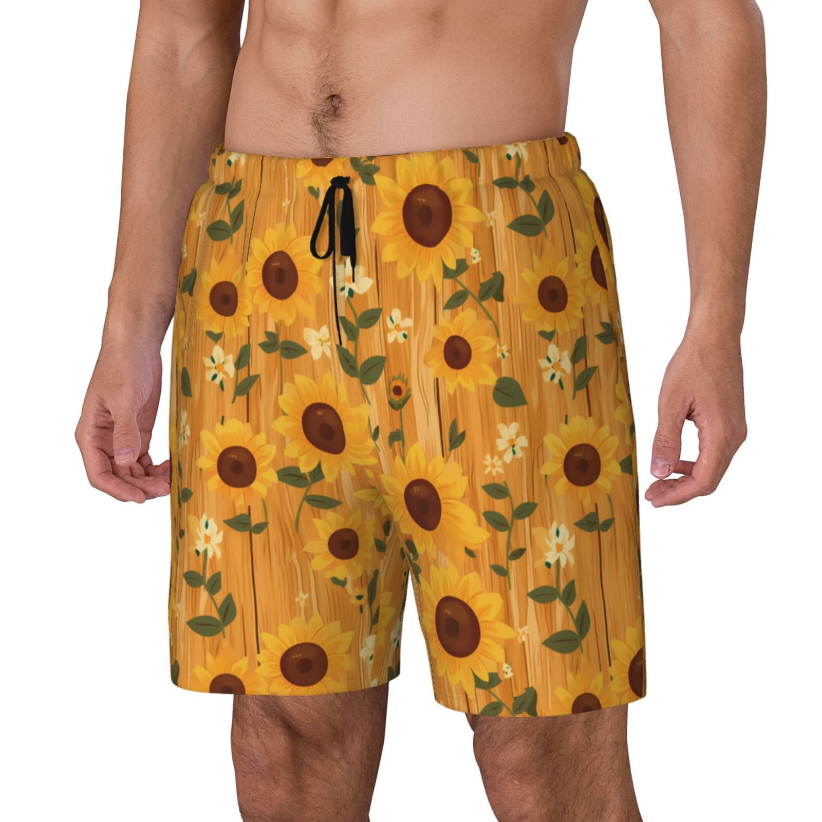 Vsdgher Modern Wood Grain Sunflower for Mens Swim Trunks with ...