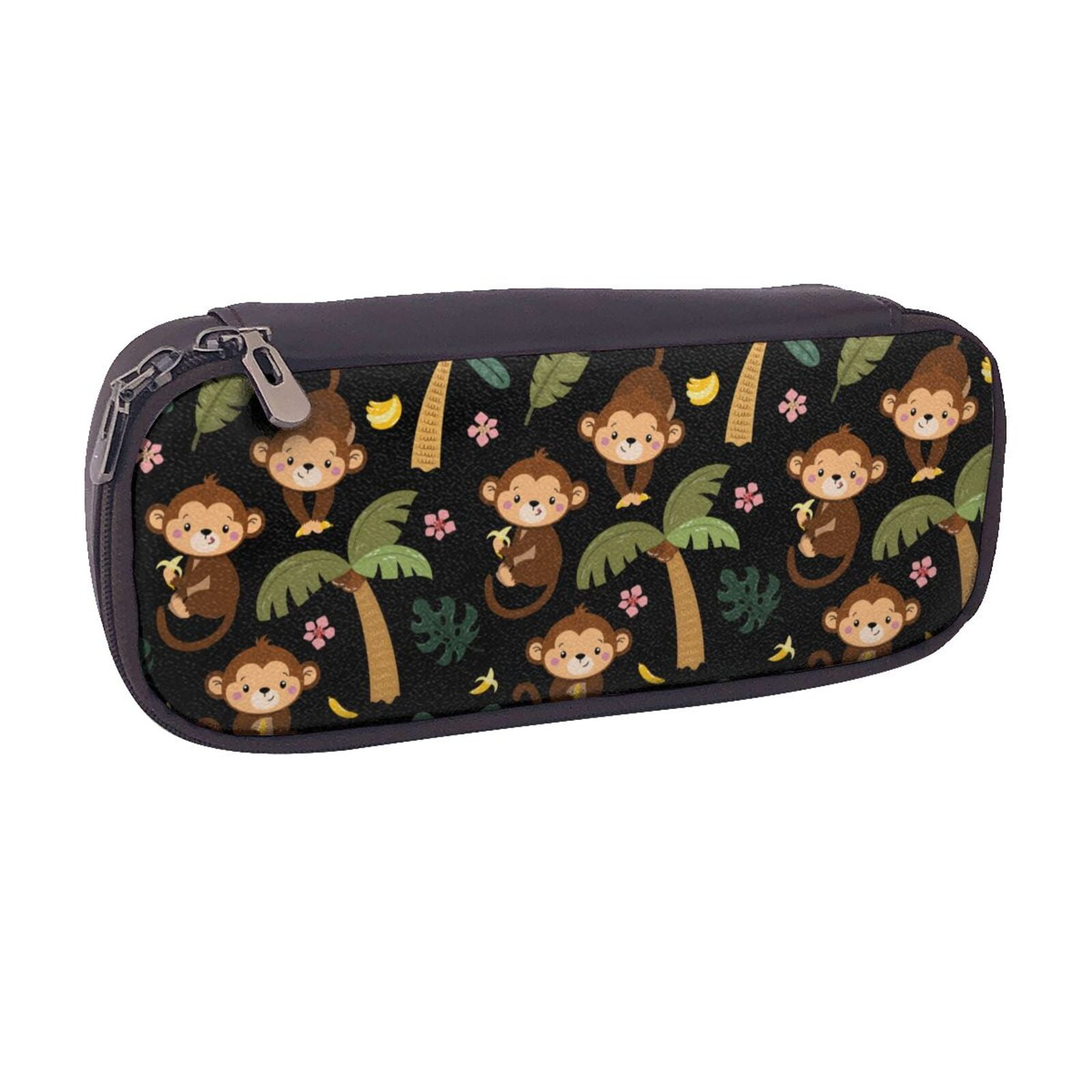 Vsdgher Monkeys Swinging from Palms Print Pen Case Leather Pencil Pouch ...