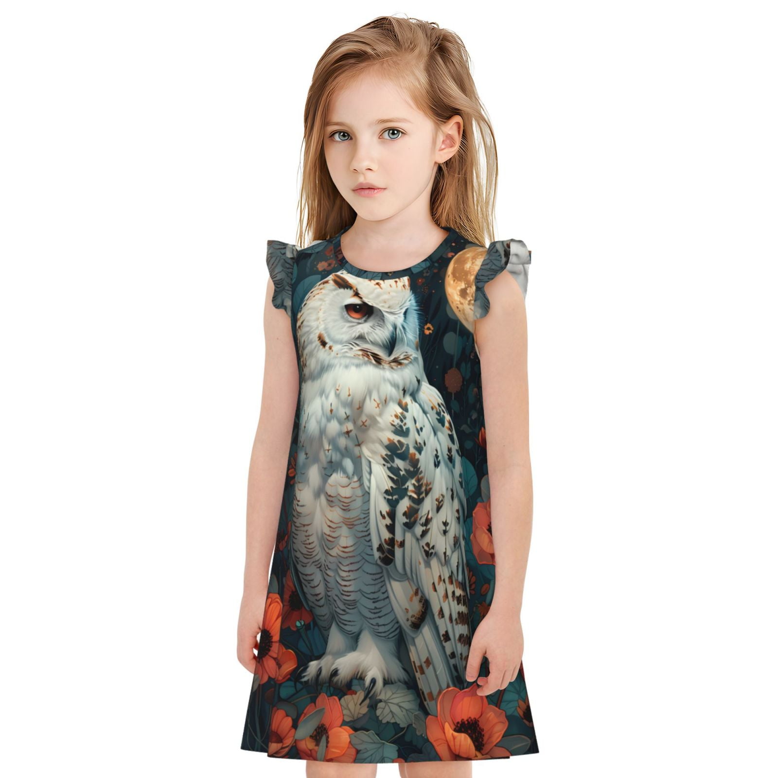 Vsdgher Moon Flower White Owl for Girls Nightgowns Toddler Flutter ...