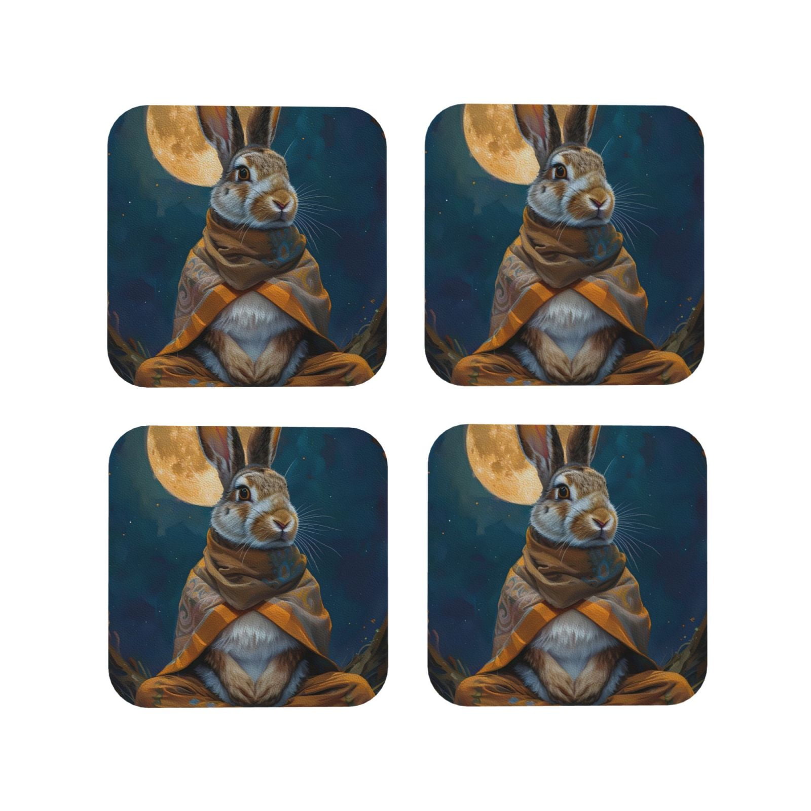 Vsdgher Moon Night Sky Cute Rabbit Leather Coasters for Drinks, Durable ...