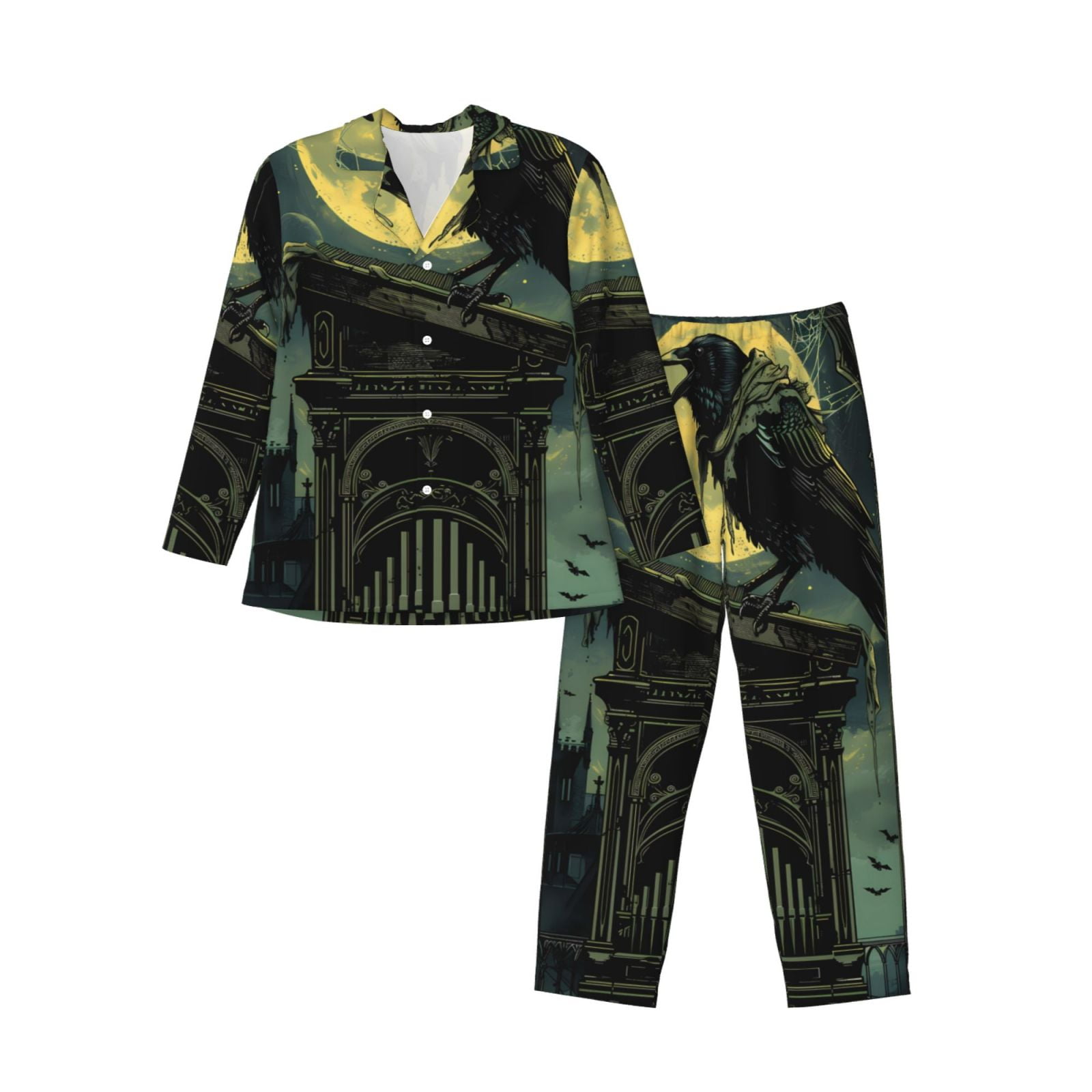Vsdgher MoonNight Sky Crow Mens Pajama Set, Soft Warm Long Sleeve ...