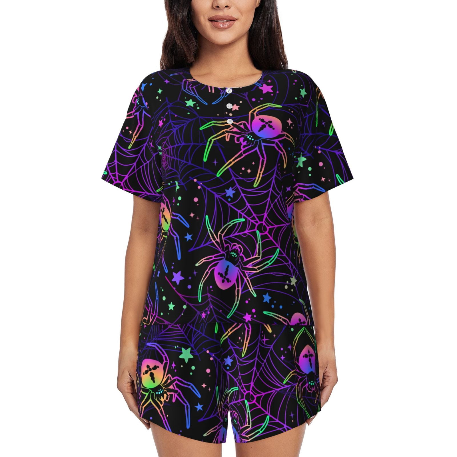 Vsdgher Multi-colored Spiders Pattern Womens Pajamas 2 Piece Short ...