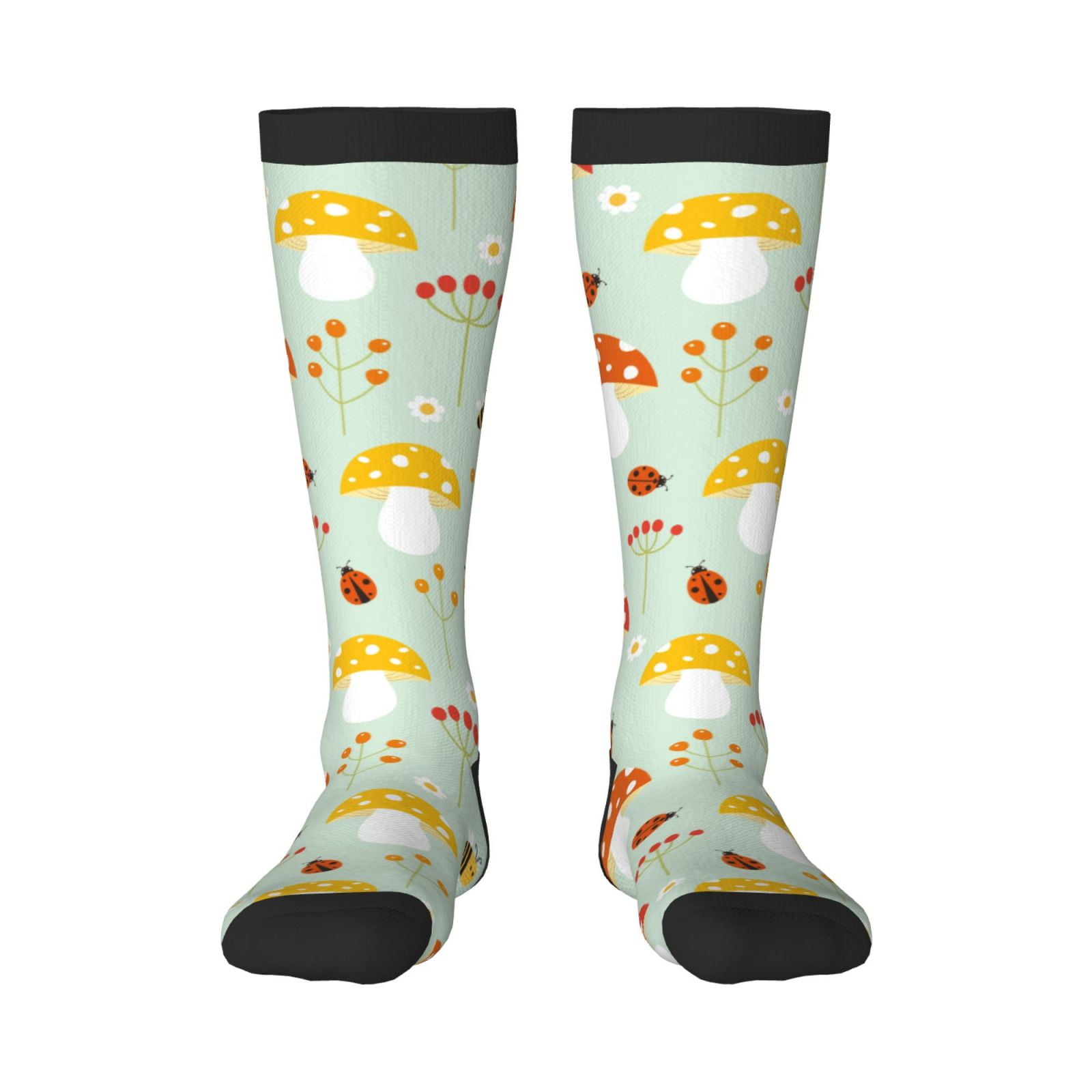 Vsdgher Mushroom Bee Print Thigh High Socks Extra Long Stretchy Sock ...