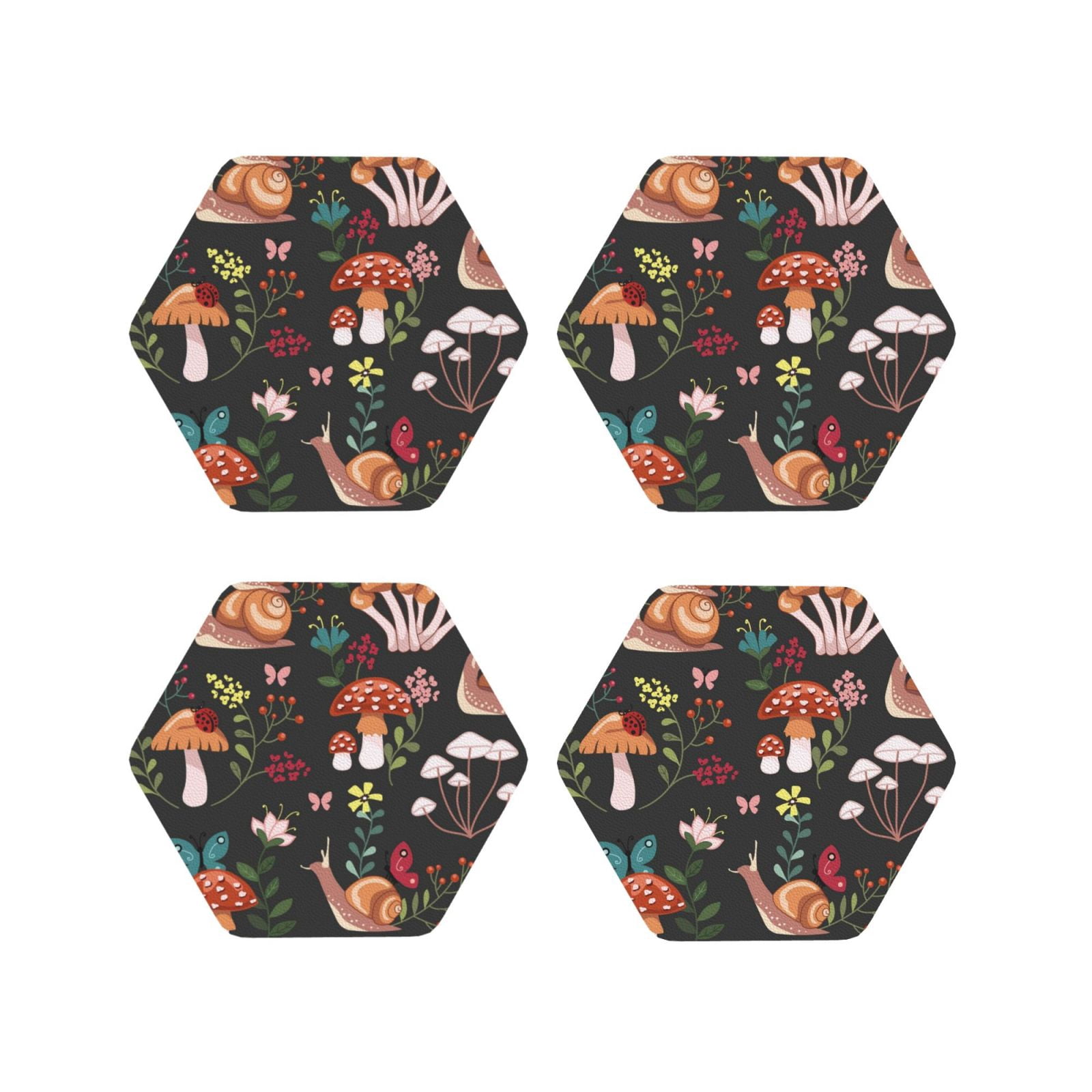 Vsdgher Mushroom With Snails Leather Coasters for Drinks, Durable Drink ...