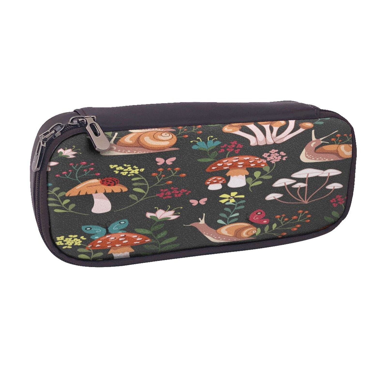Vsdgher Mushroom With Snails Print Pen Case Leather Pencil Pouch ...