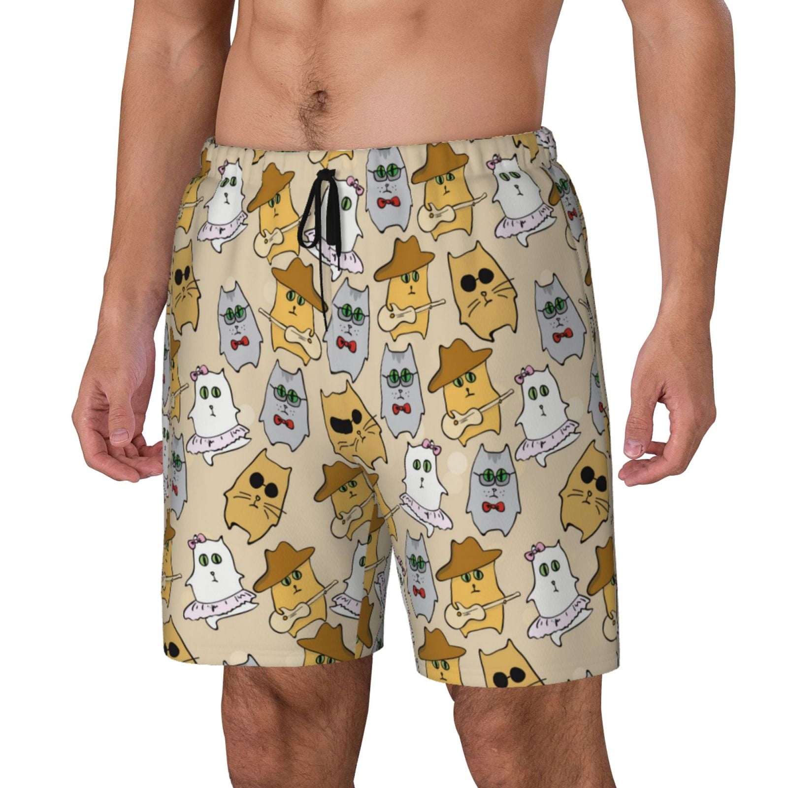 Vsdgher Music Dancing Cat for Mens Swim Trunks with Compression Liner ...