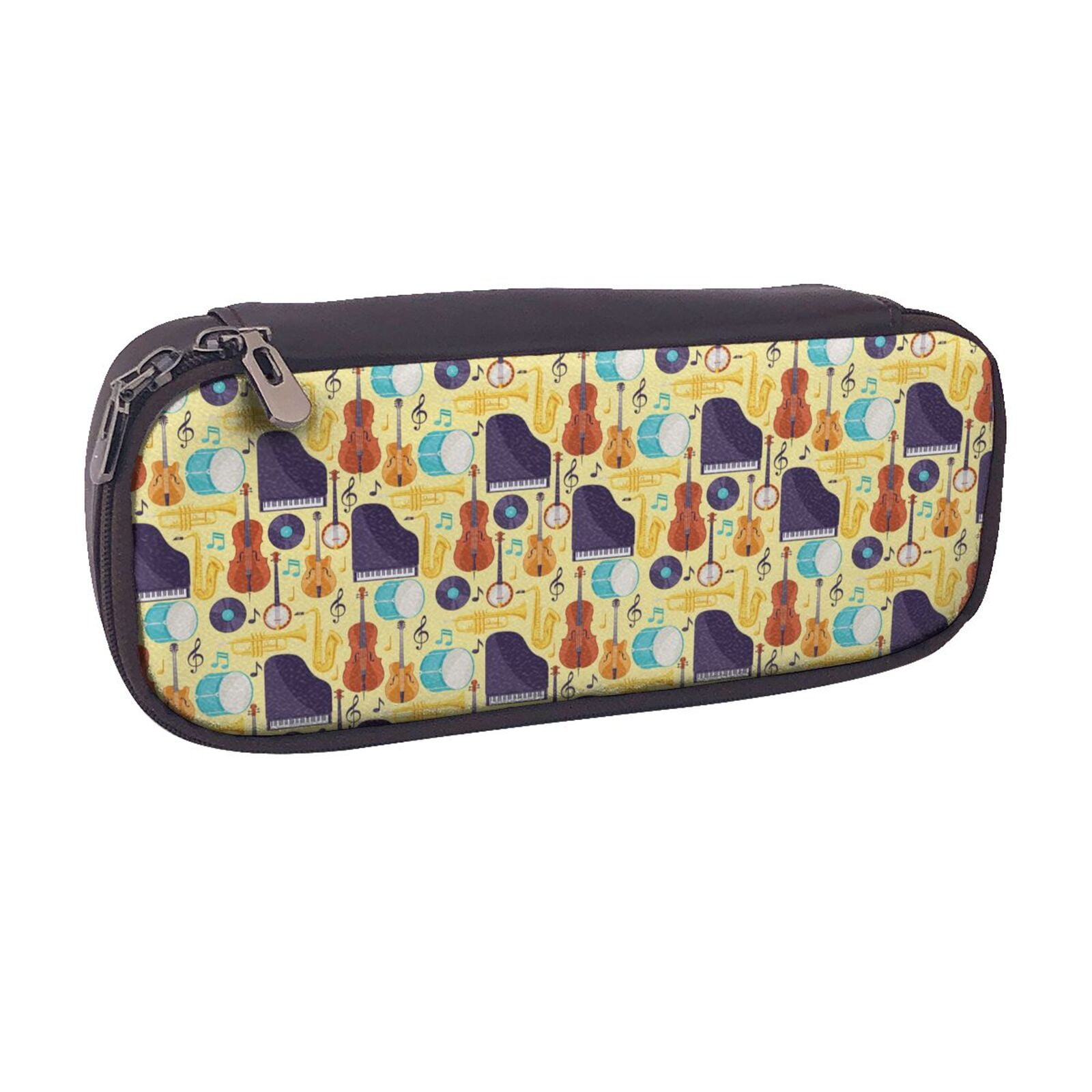 Vsdgher Musical Instruments Print Pen Case Leather Pencil Pouch Markers ...